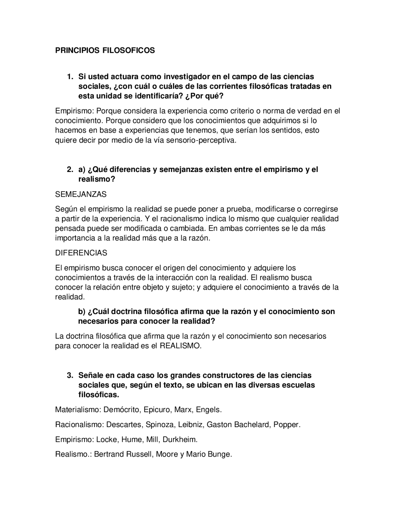 Principios filosoficos | Ejercicios de Psicología | Docsity