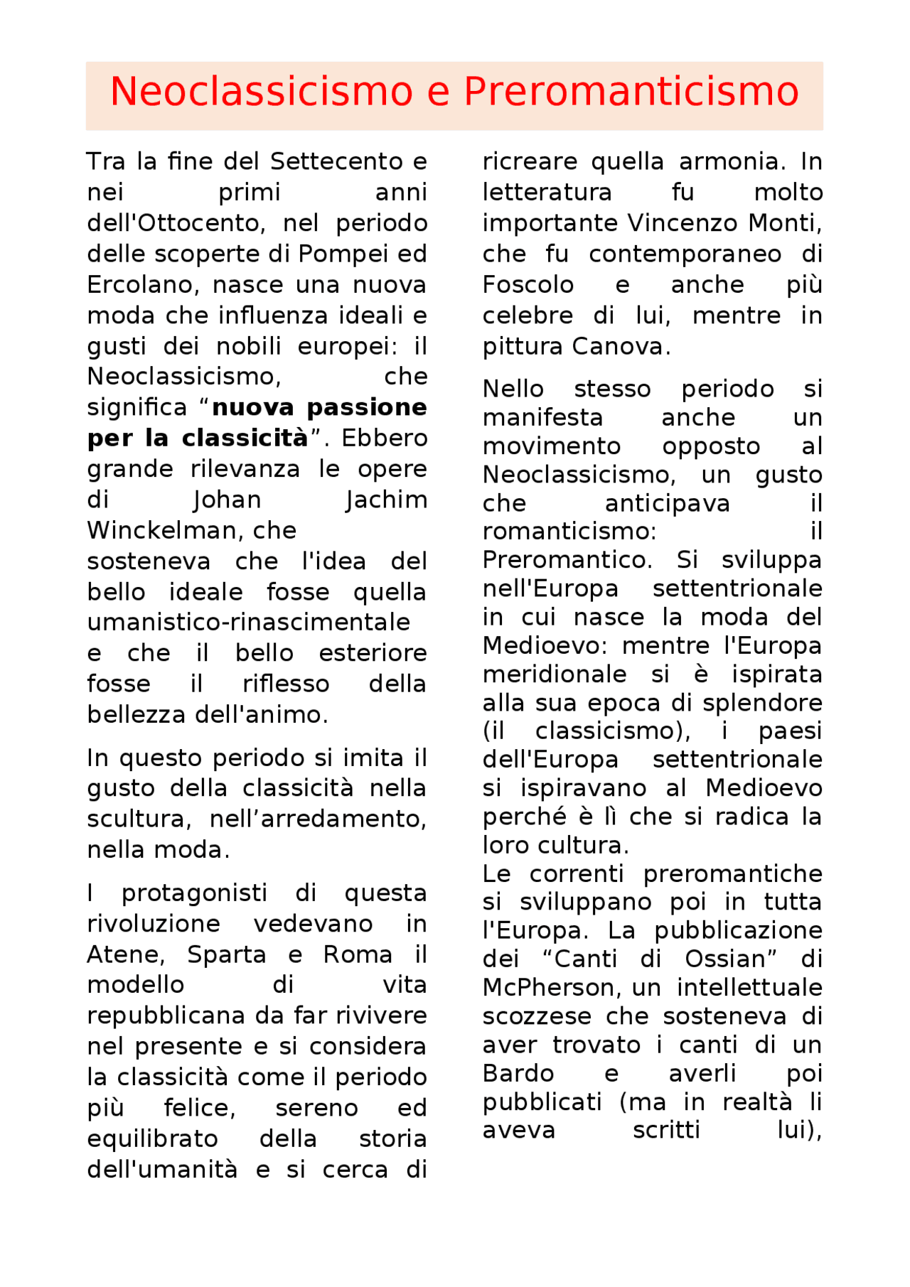 Riassunto Neoclassicismo e Preromanticismo: Ugo Foscolo | Dispense di ...