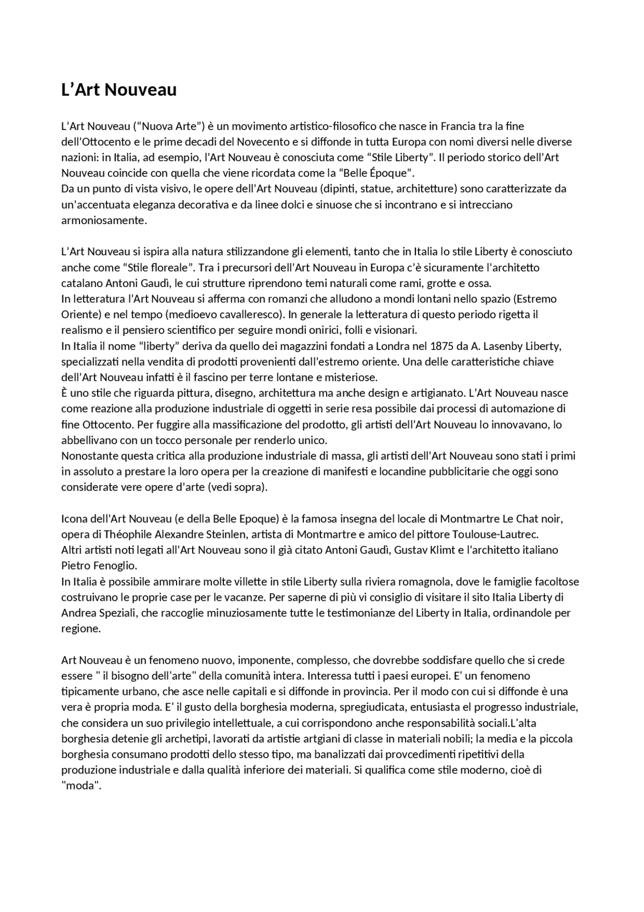 Lart Nouveau Sintesi Schemi E Mappe Concettuali Di Elementi Di