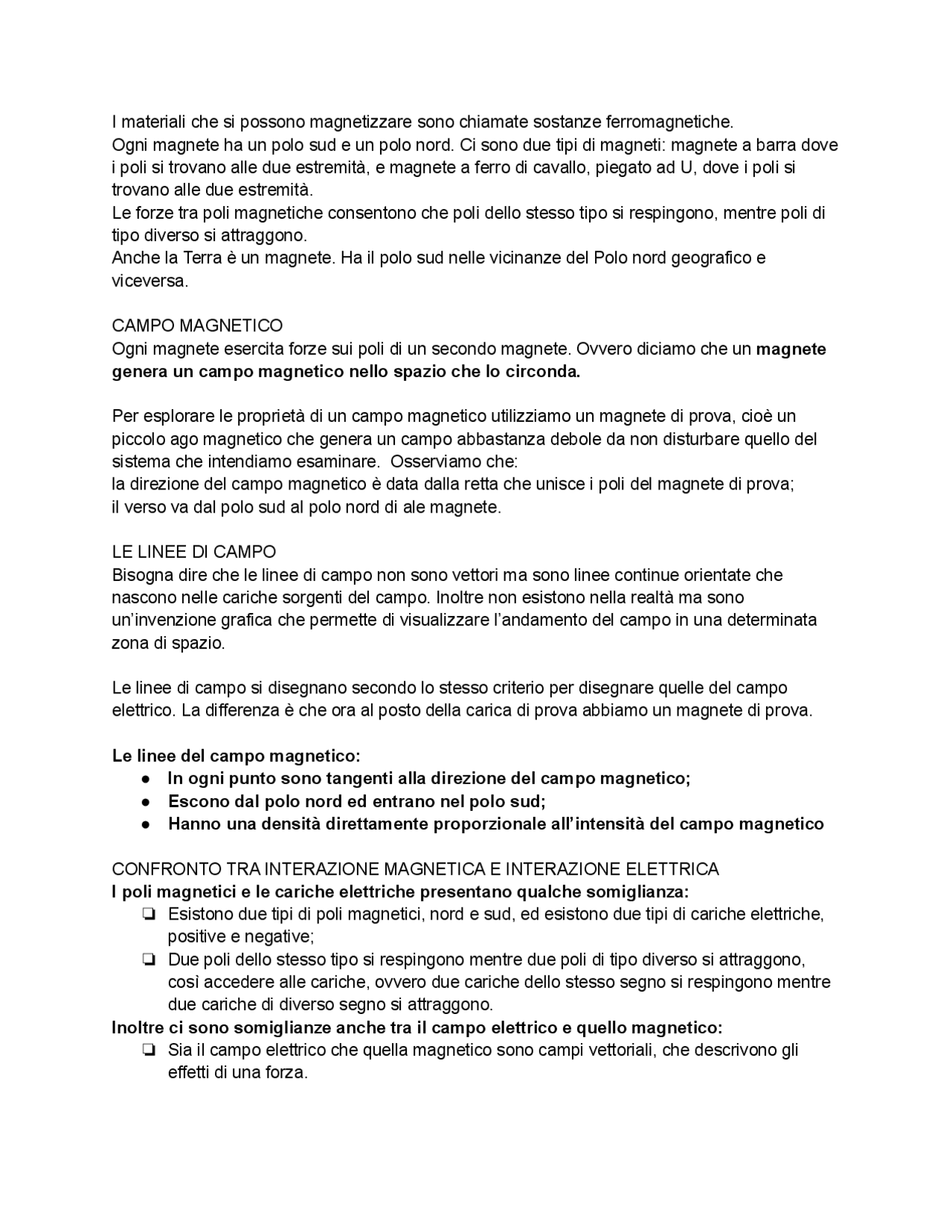 Il campo magnetico. | Appunti di Fisica | Docsity