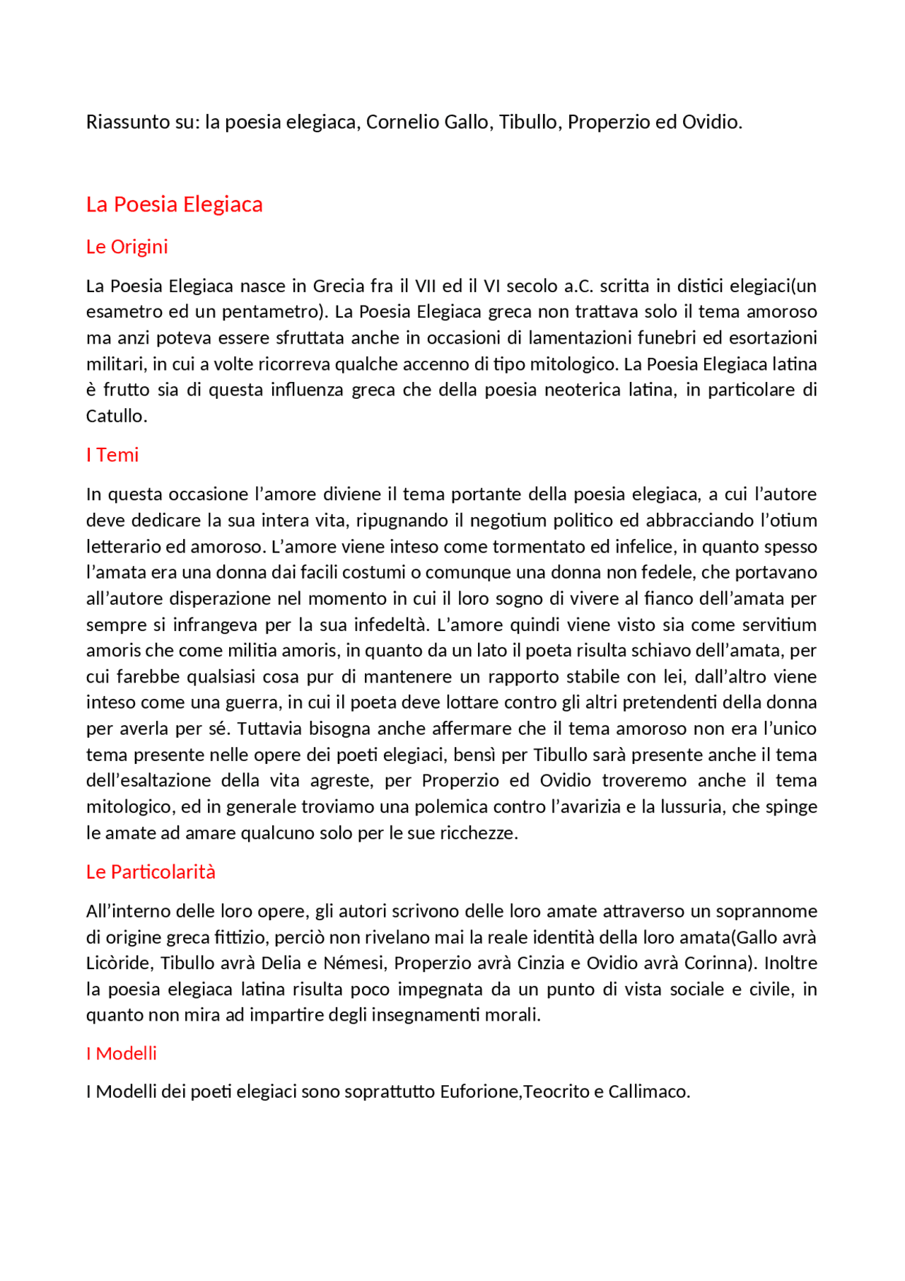 Poesia Elegiaca, Cornelio Gallo, Tibullo, Properzio, Ovidio | Sintesi ...