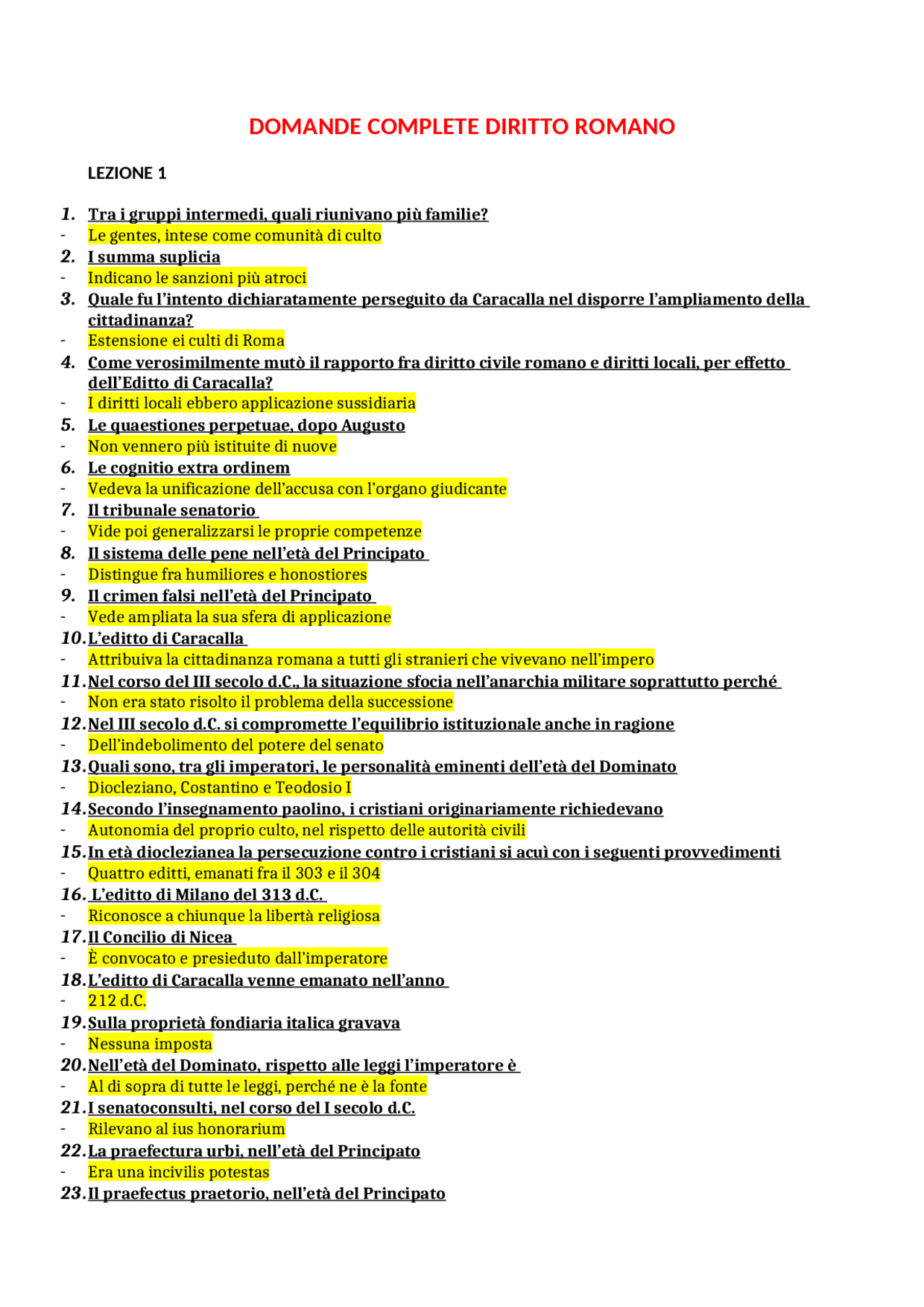 Paniere completo Diritto Romano professore Valditara, Panieri di ...