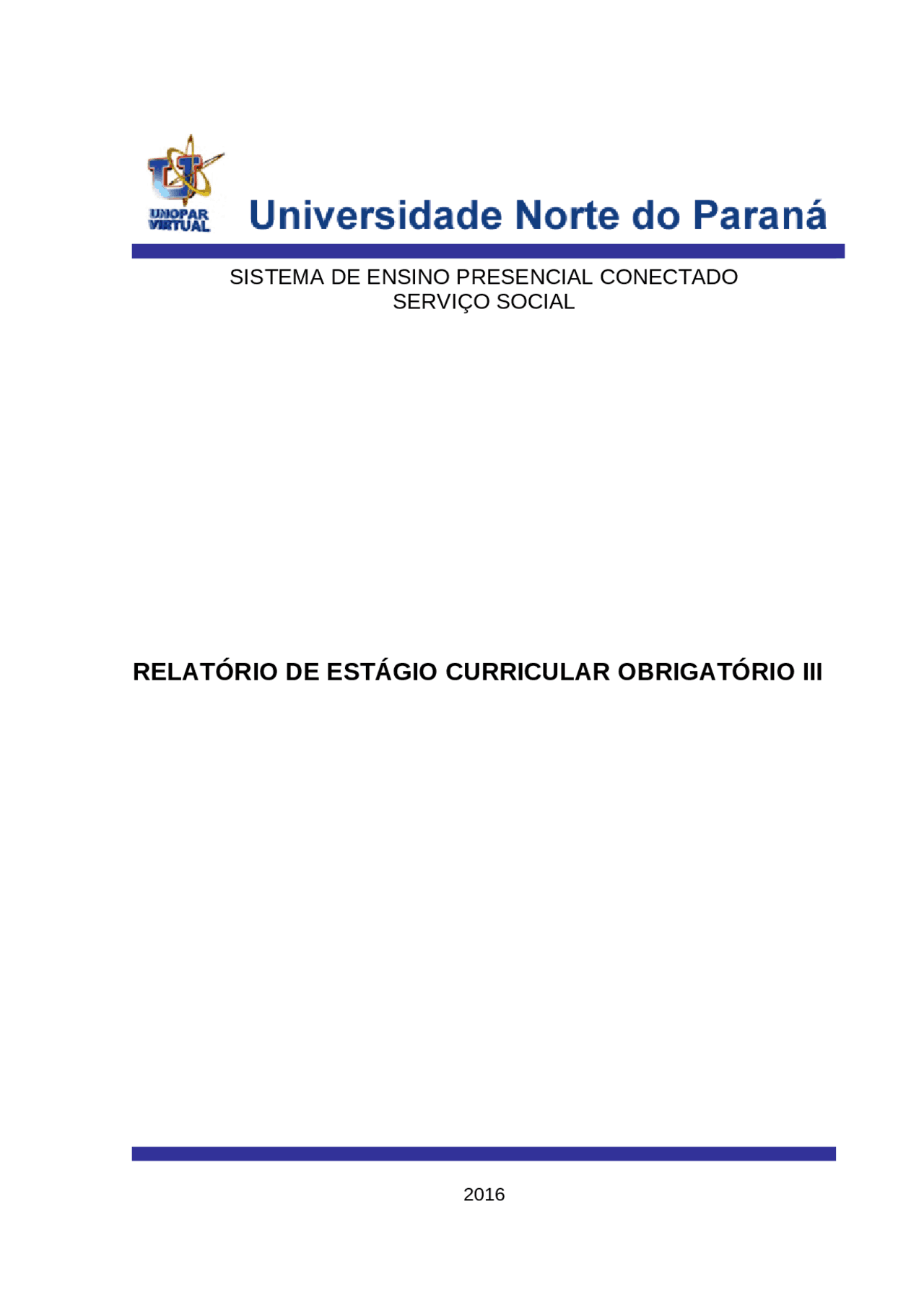 RelatÓrio De EstÁgio Curricular ObrigatÓrio Iii Trabalhos Serviço