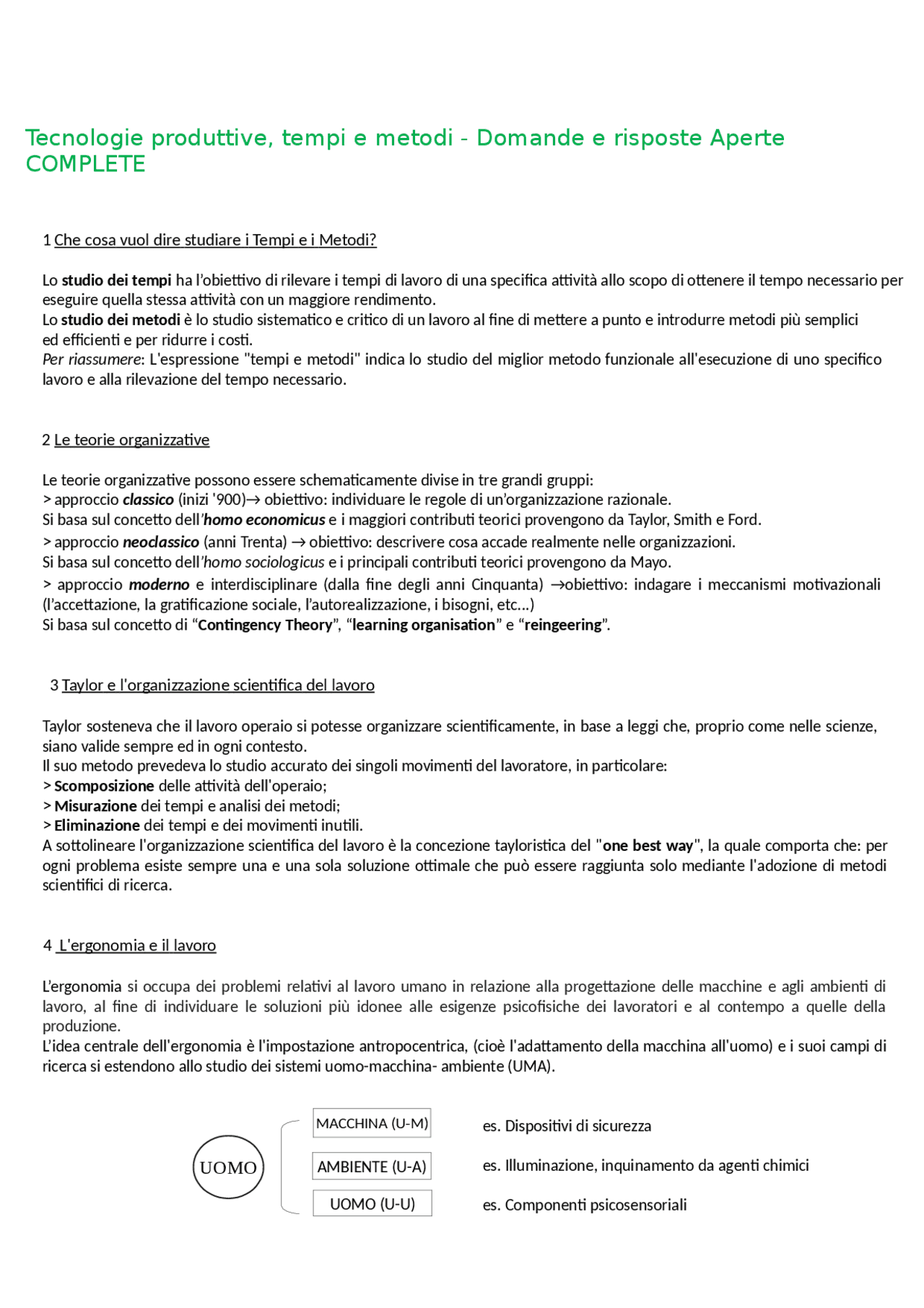 Tecnologie Produttive Tempi E Metodi Domande E Risposte Aperte