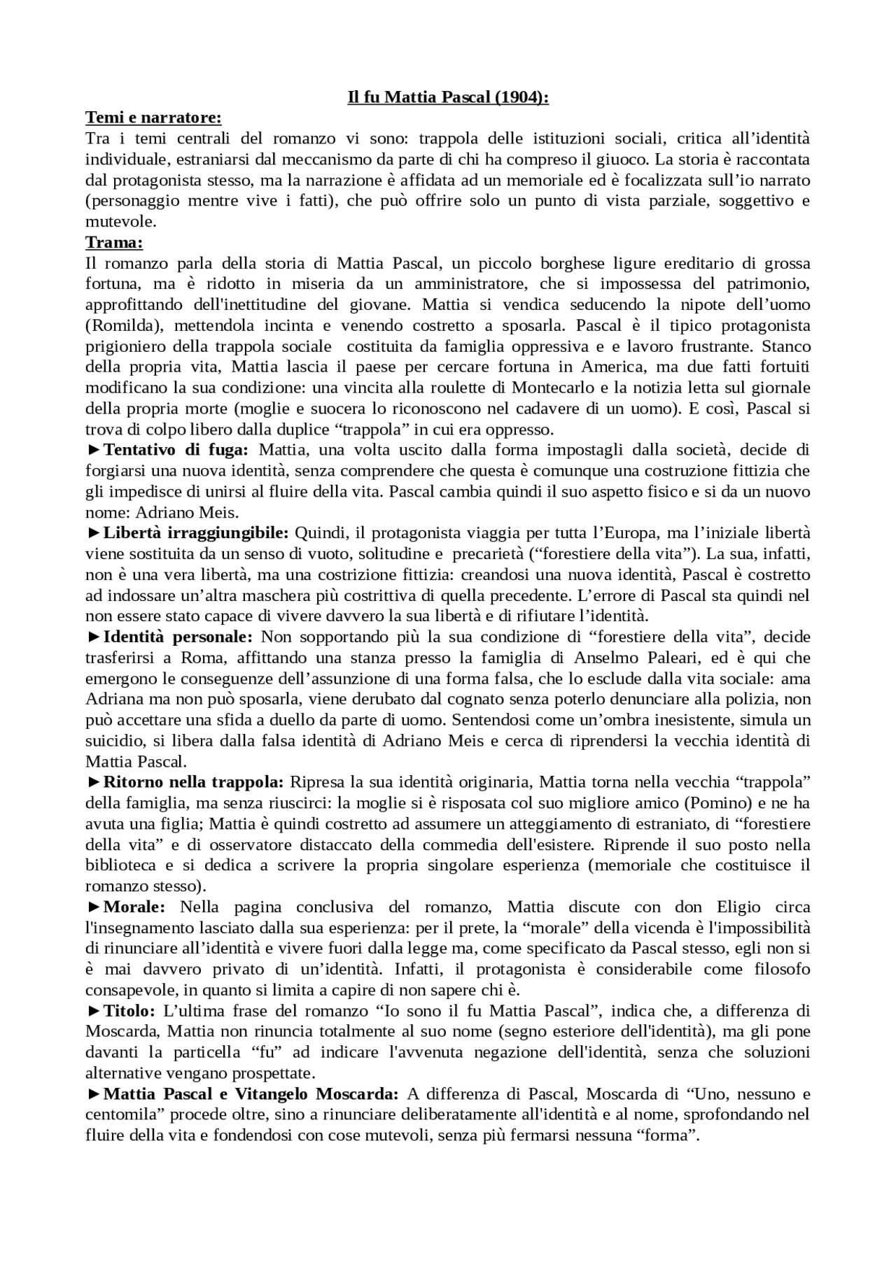 Il Fu Mattia Pascal Trama E Analisi Appunti Di Italiano Docsity