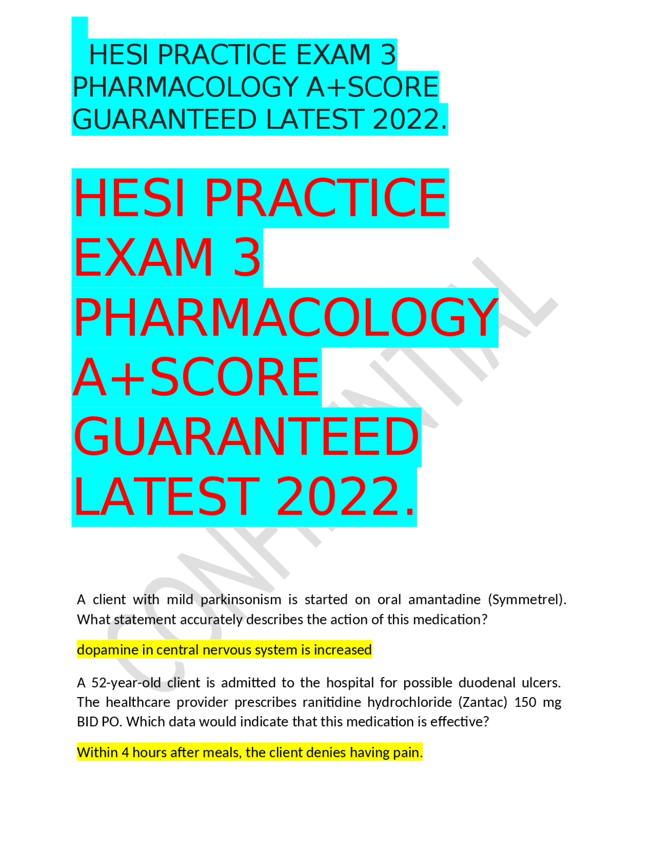 HESI PRACTICE EXAM 3 PHARMACOLOGY A+SCORE GUARANTEED LATEST 2022 ...