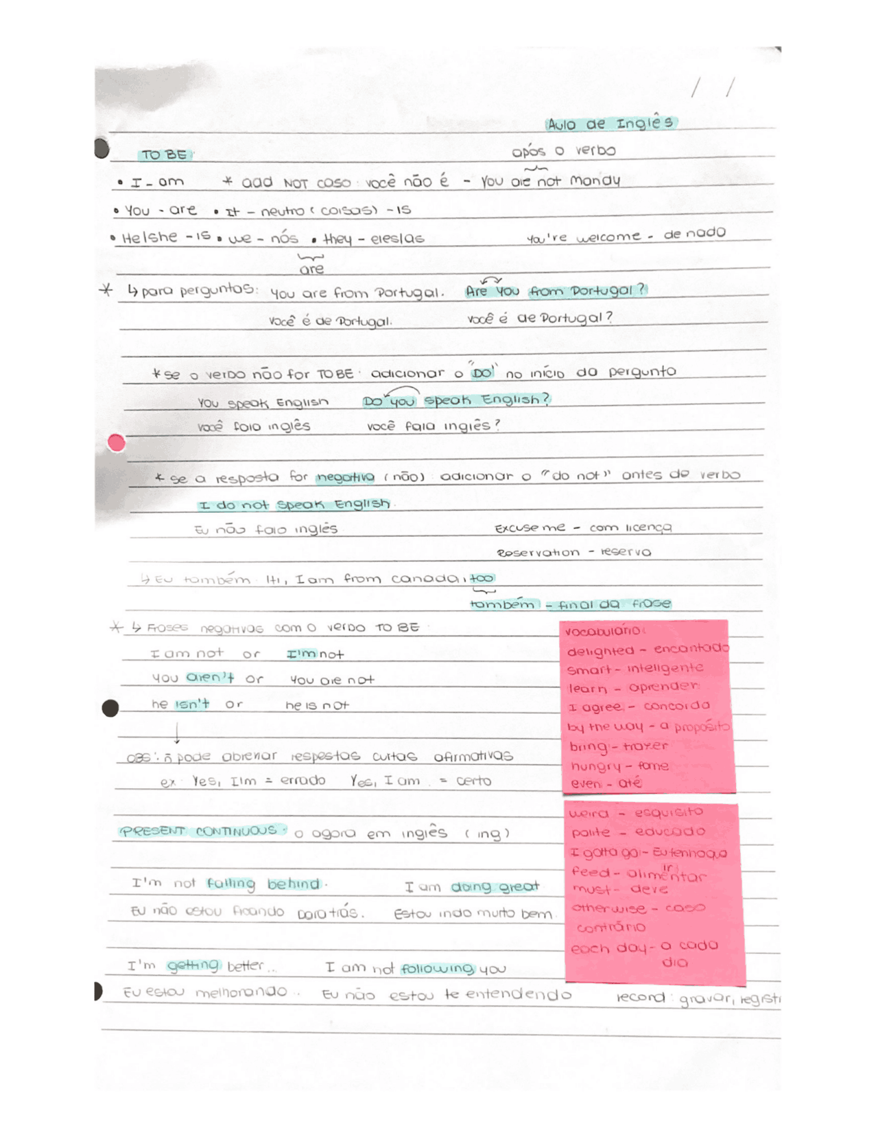 TO BE + PRESENT CONTINUOUS + PRESENT SIMPLE | Esquemas Inglês | Docsity