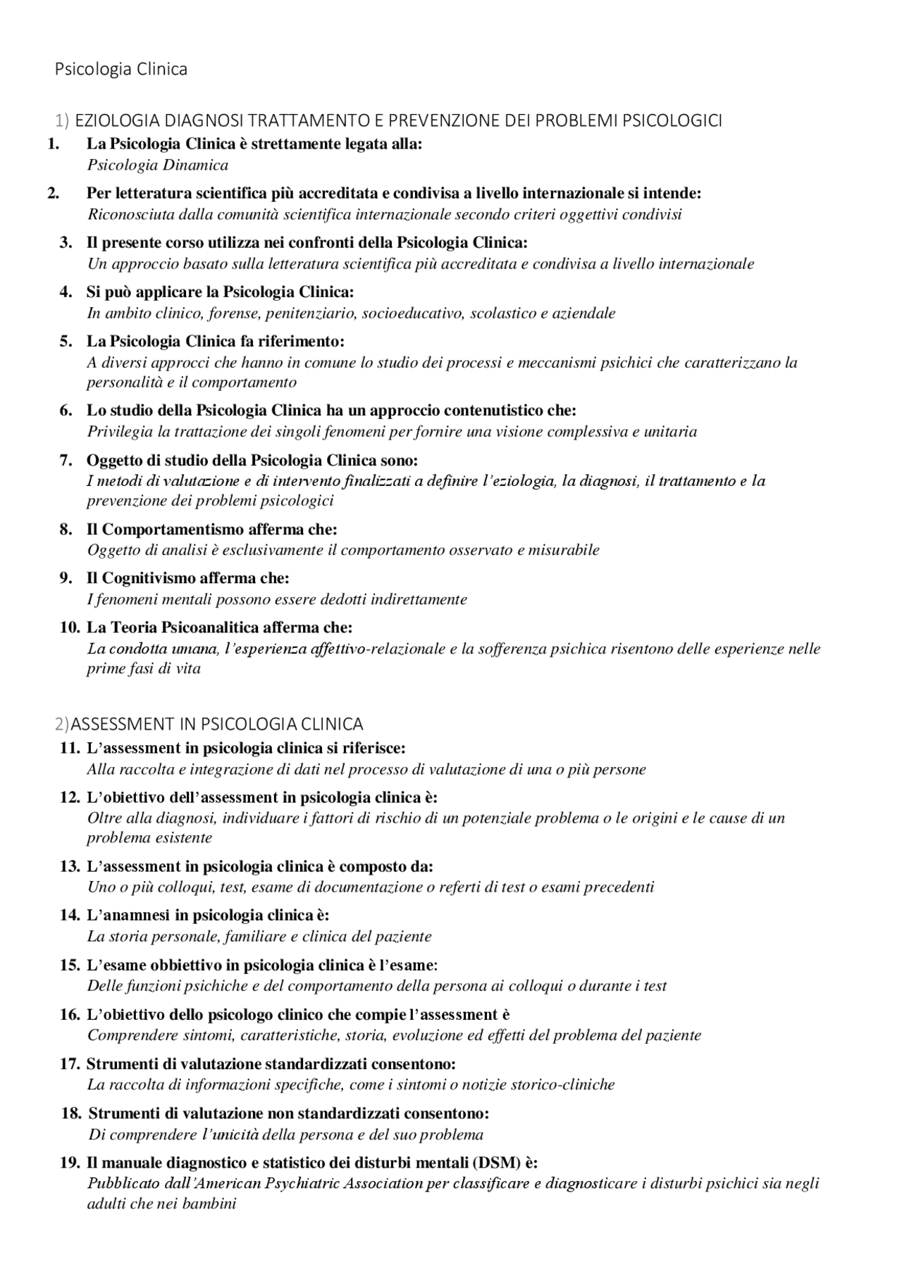 Psicologia Clinica Agg A Settembre Lm 24 Mercatorum Prove Desame Di