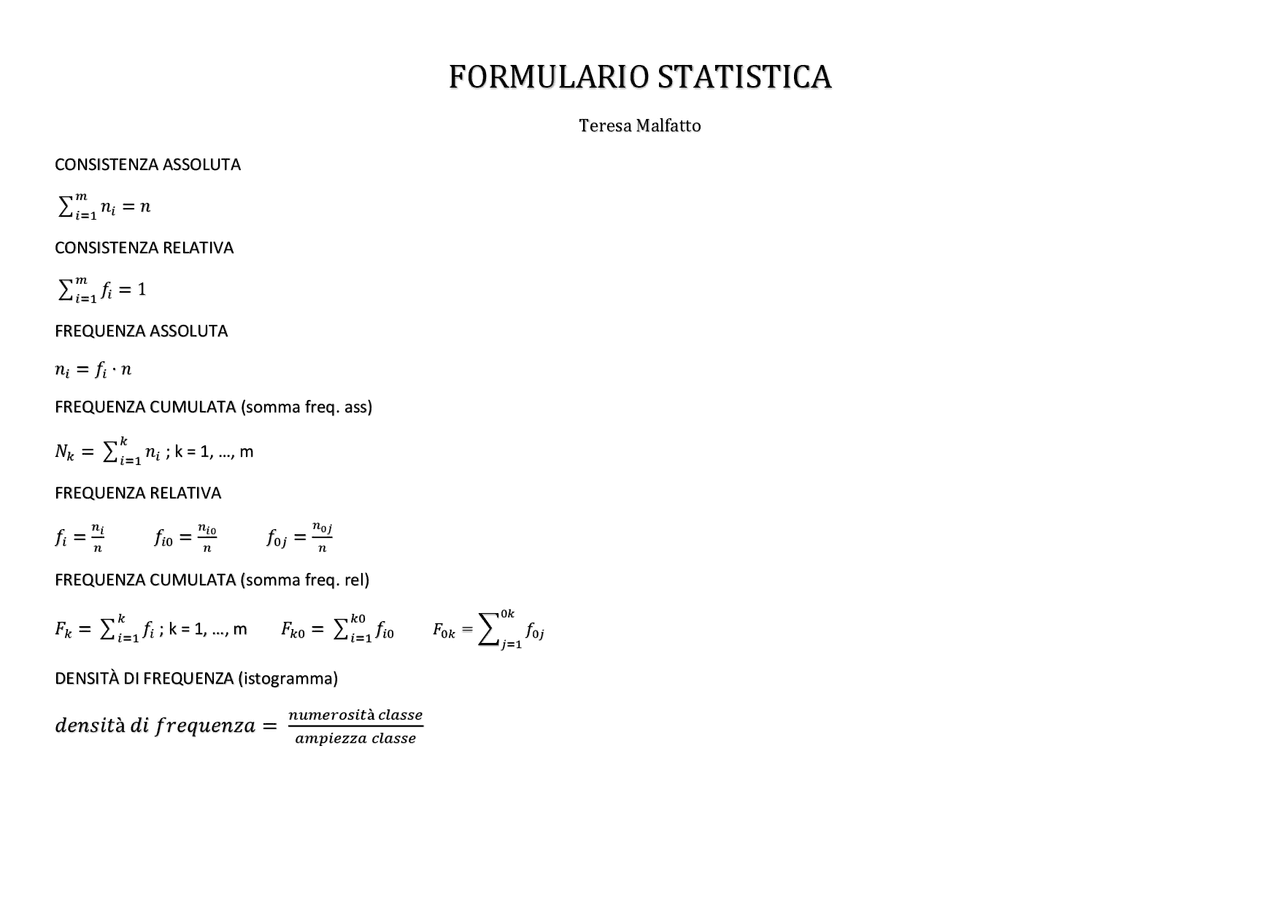 Analisi statistica: Formulario e tabella per l'analisi univariata e bivariata | Schemi e mappe ...
