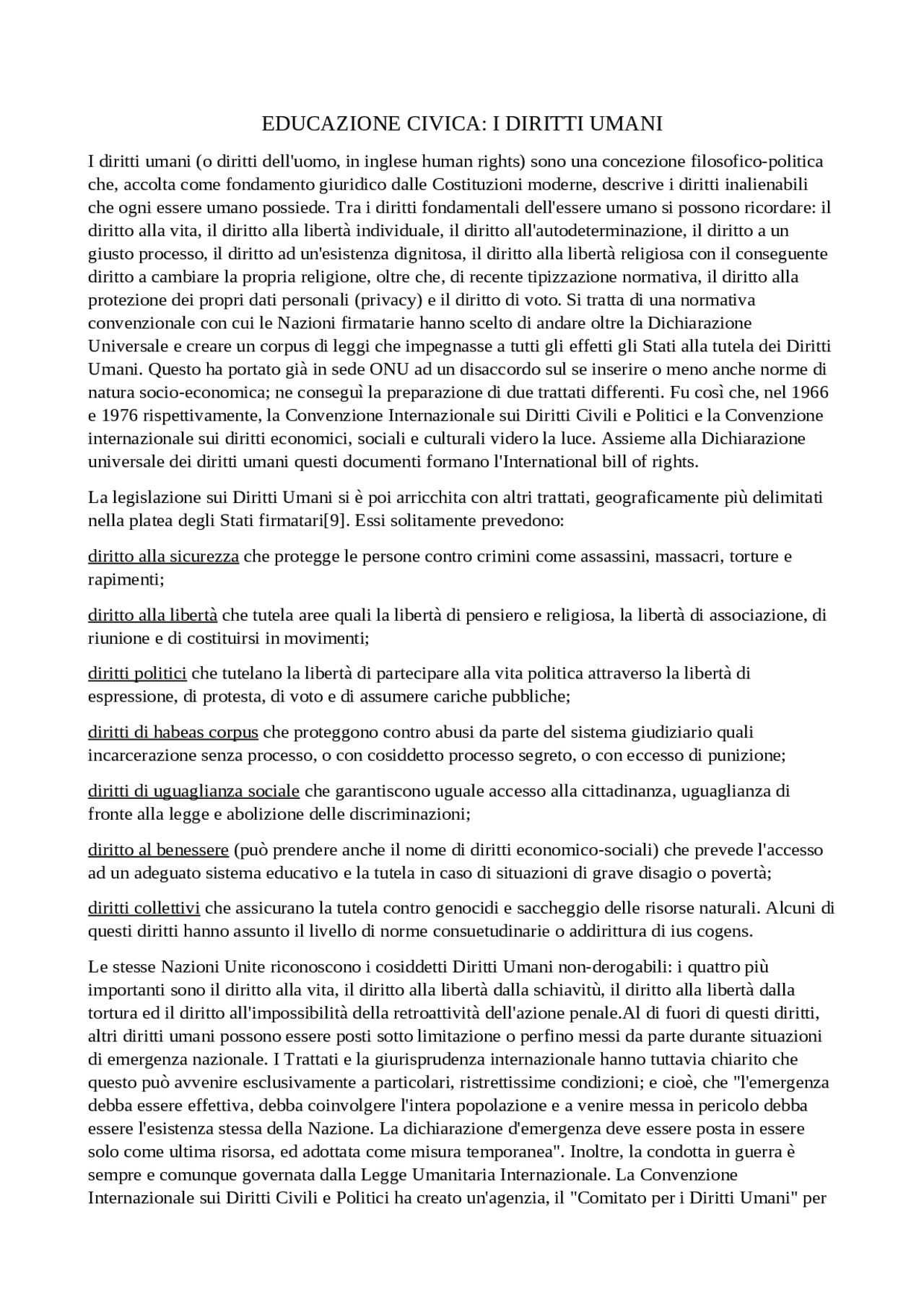 Educazione Civica I Diritti Umani Appunti Di Diritto Docsity