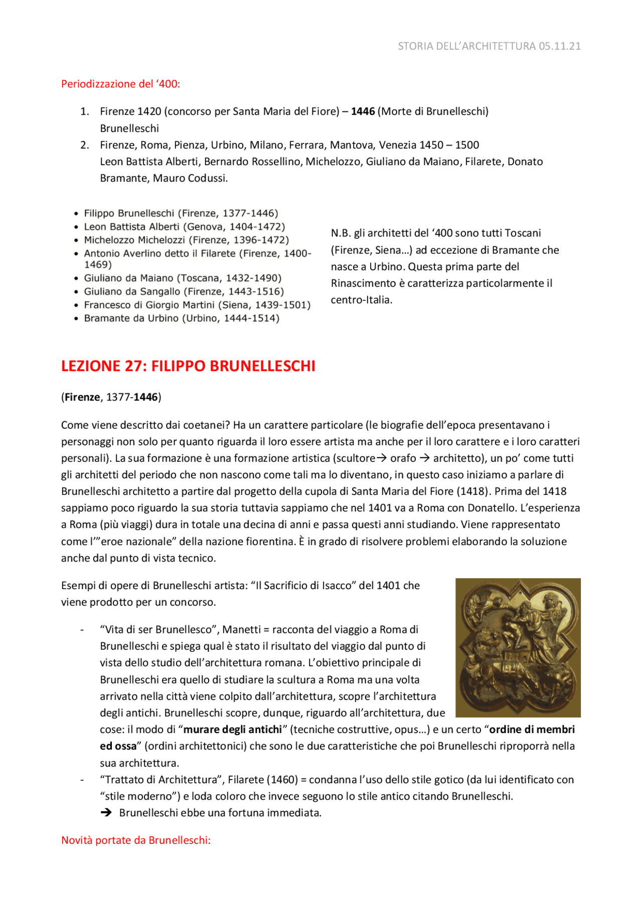 Lezione 27 Brunelleschi Appunti Di Storia Dellarchitettura I Docsity