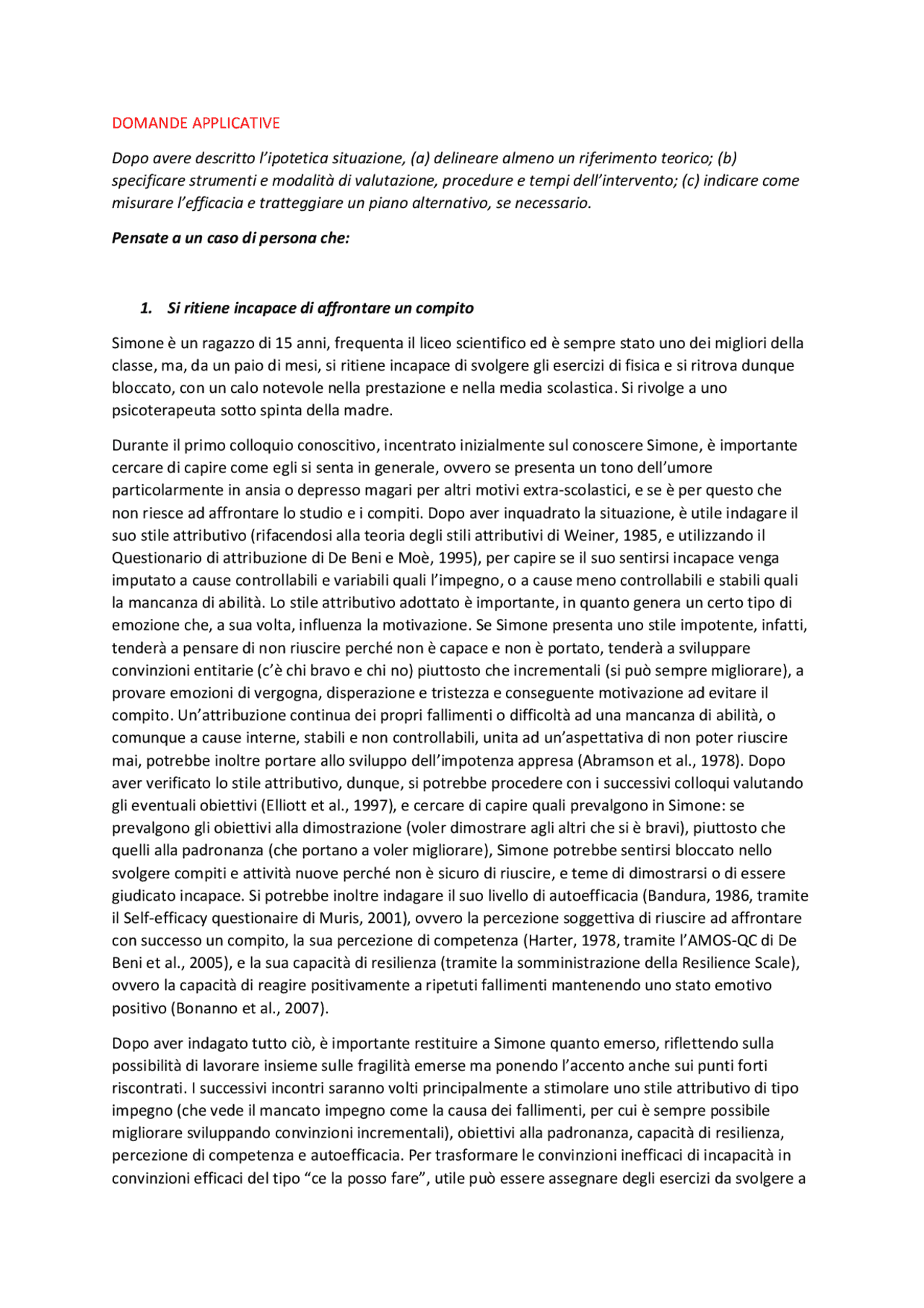 Psicologia Della Motivazione Moè Unipd Domande Applicative Prove D