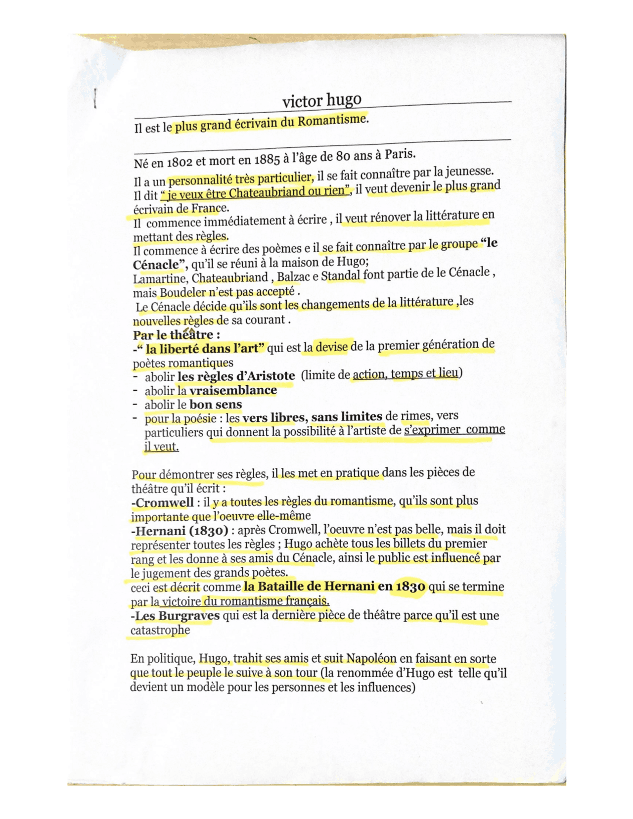 Victor Hugo E Le Opere Appunti Di Francese Docsity