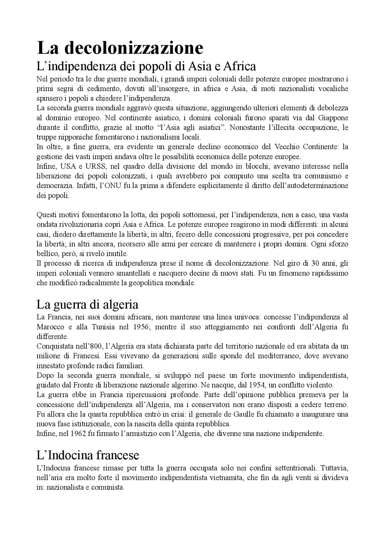 Riassunto De La Decolonizzazione Appunti Di Storia Docsity