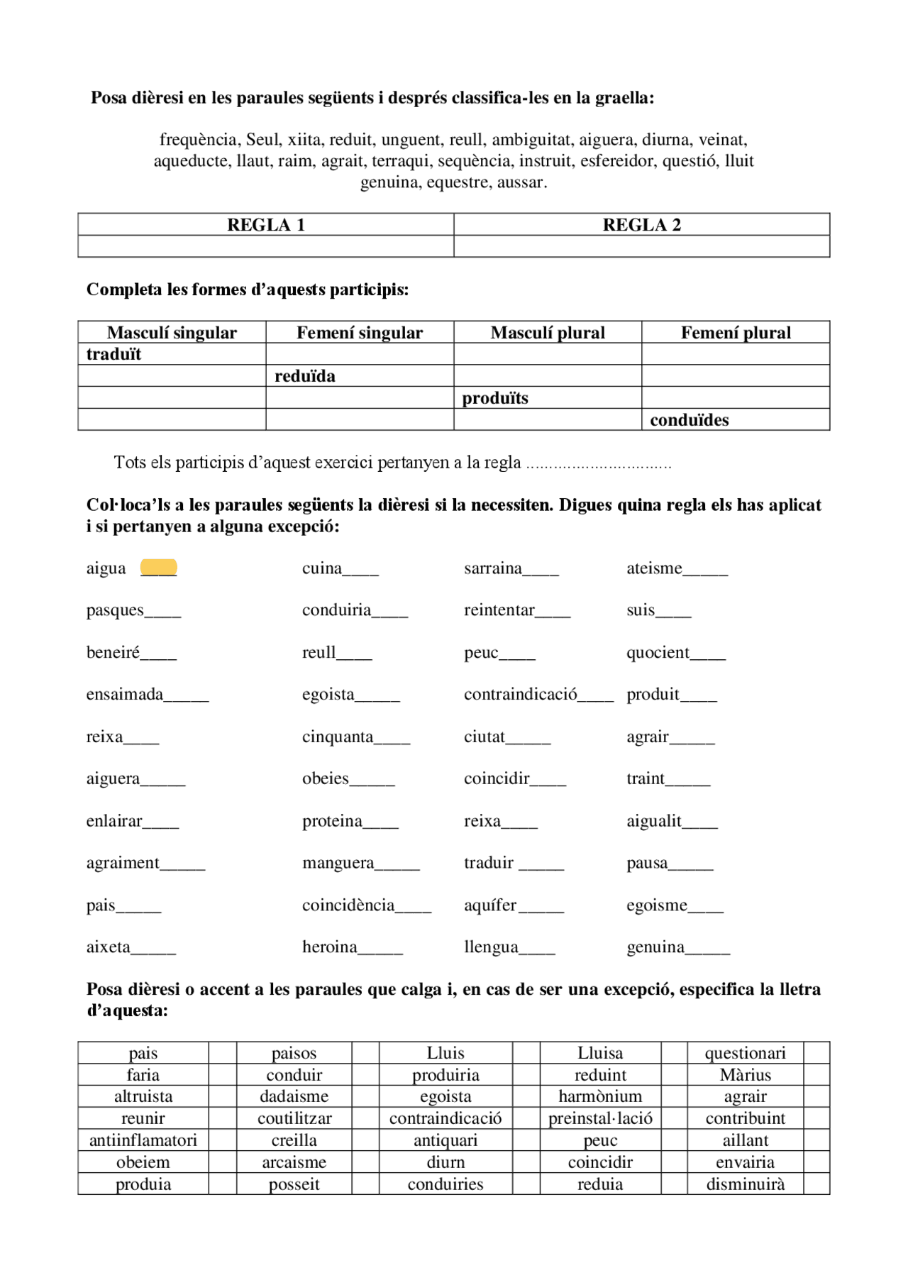 Pràctica De La Dieresi Ejercicios De Catalán Docsity