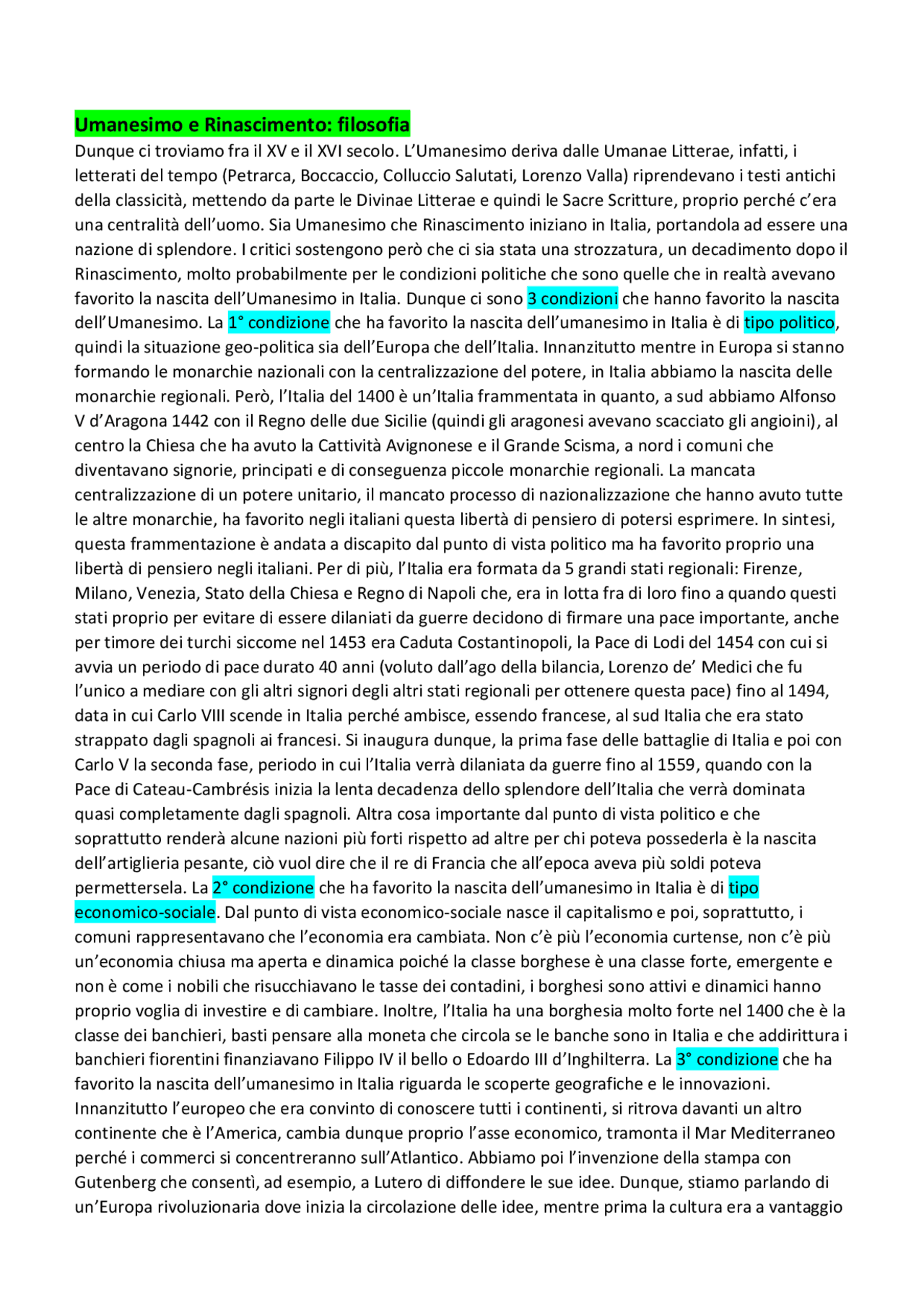 Umanesimo E Rinascimento In Filosofia Appunti Di Filosofia Docsity