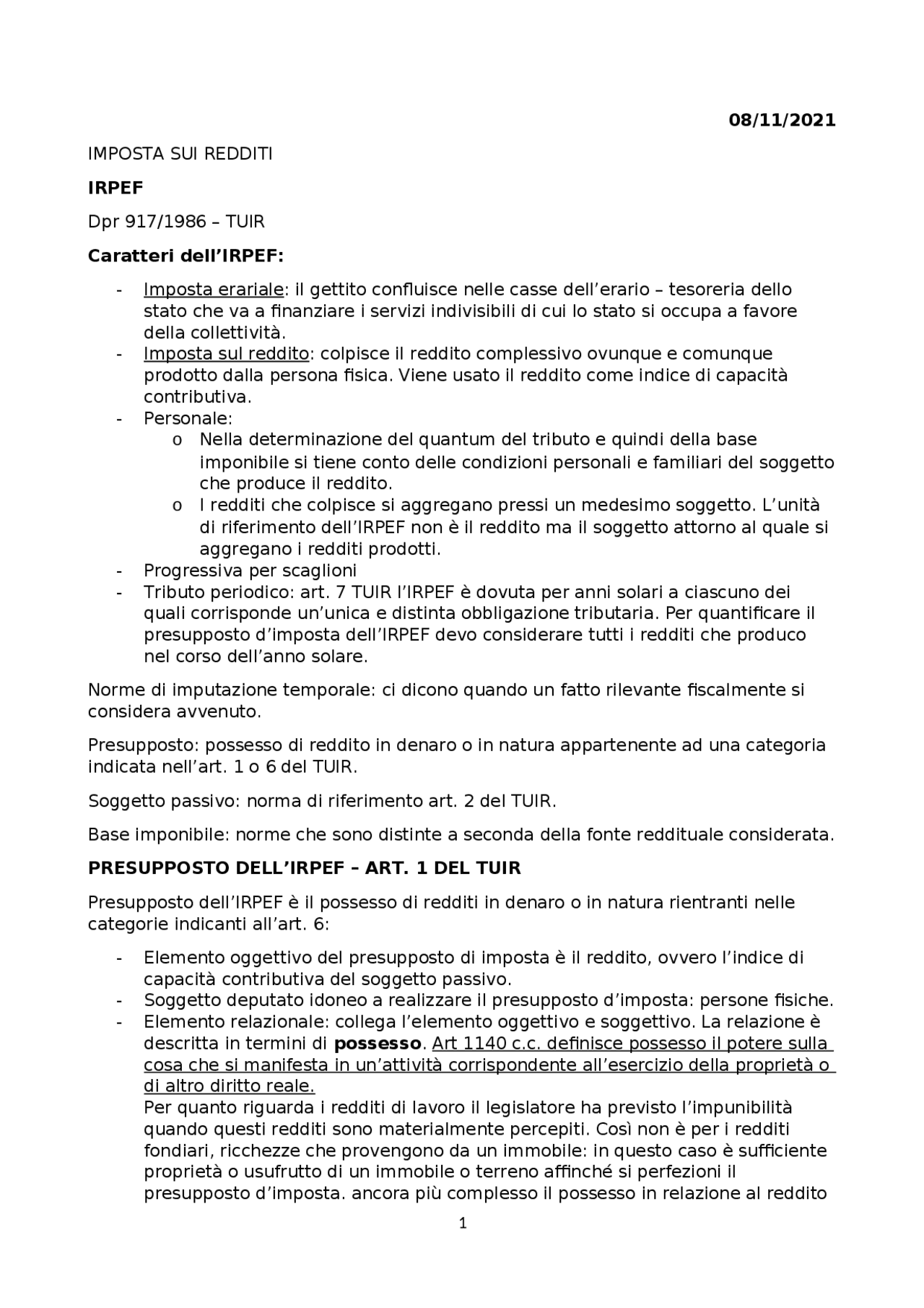 Appunti Secondo Parziale Di Diritto Tributario Unipv Appunti Di