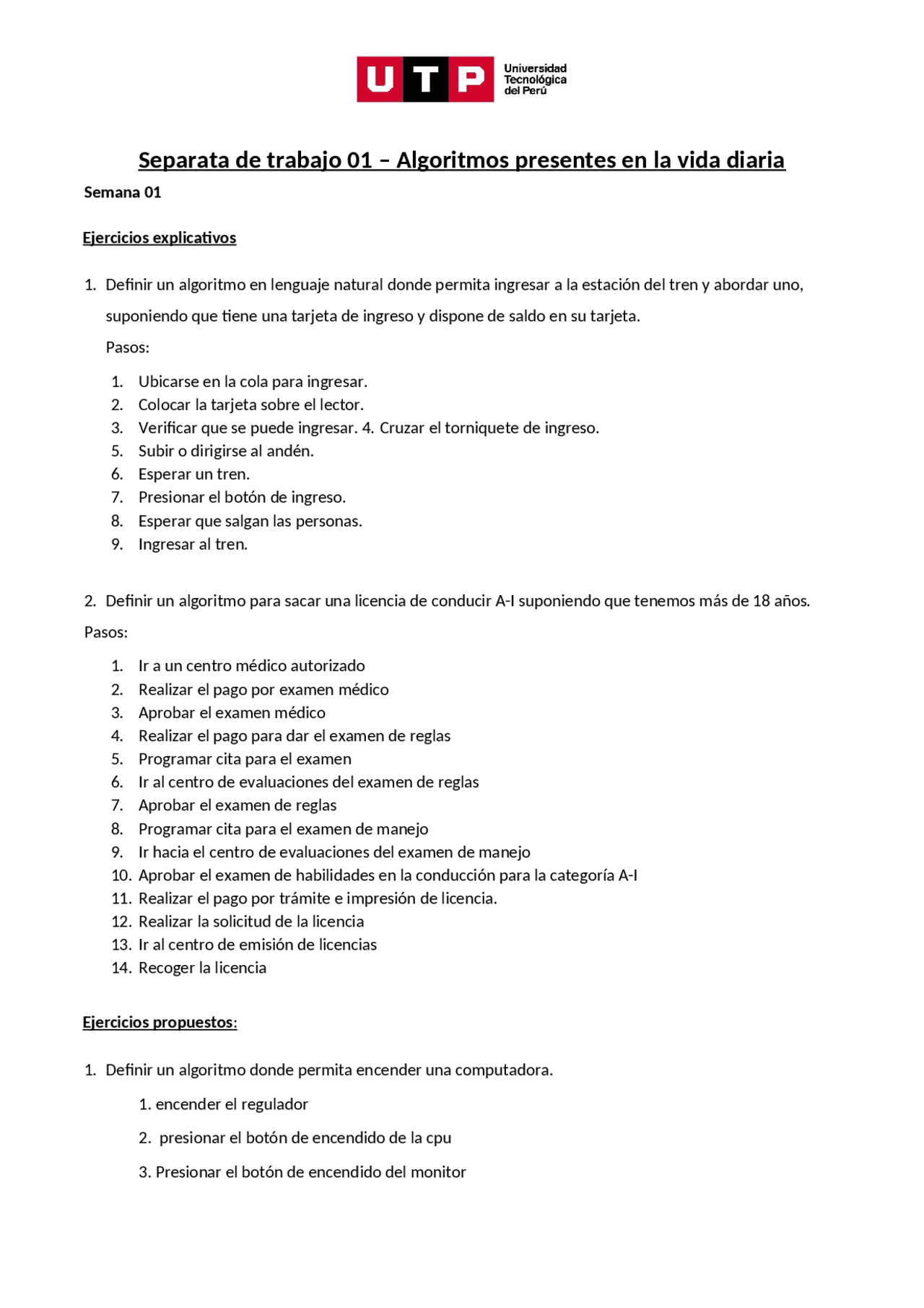 Semana 1 Ejercicios De Algoritmos Y Programación Docsity