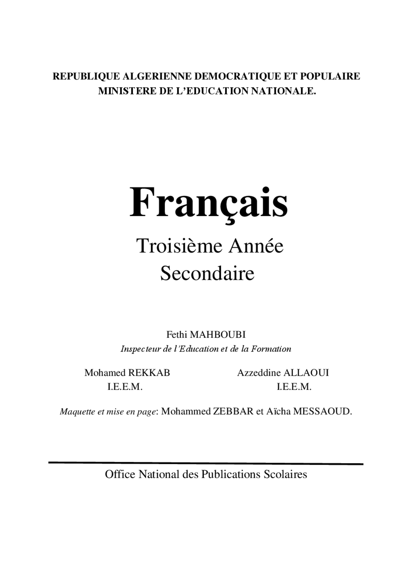 Livre_Francais_3AS Programme scolaire | Study Guides, Projects, Research French | Docsity