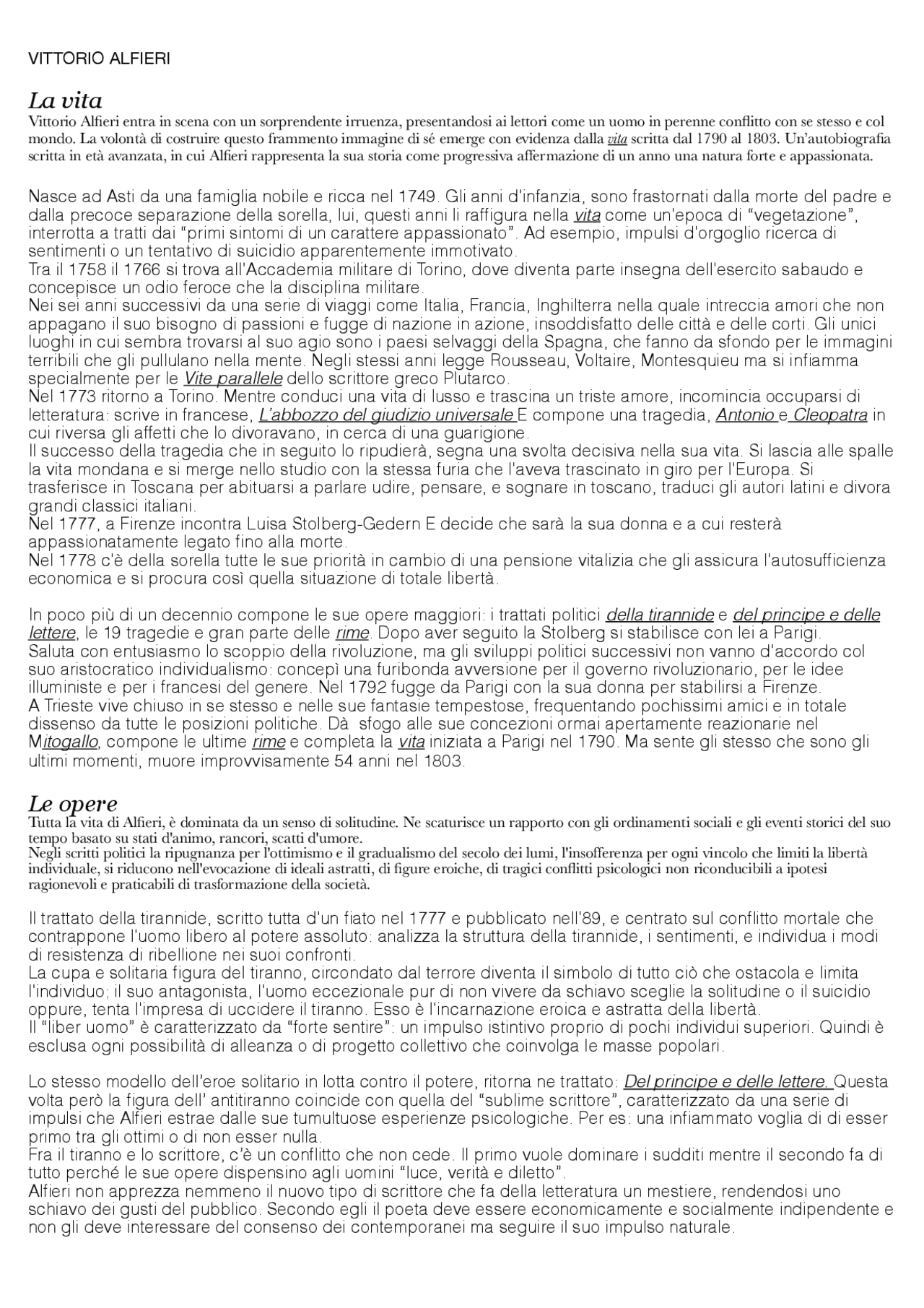 Appunti E Riassunto Alfieri Appunti Di Italiano Docsity