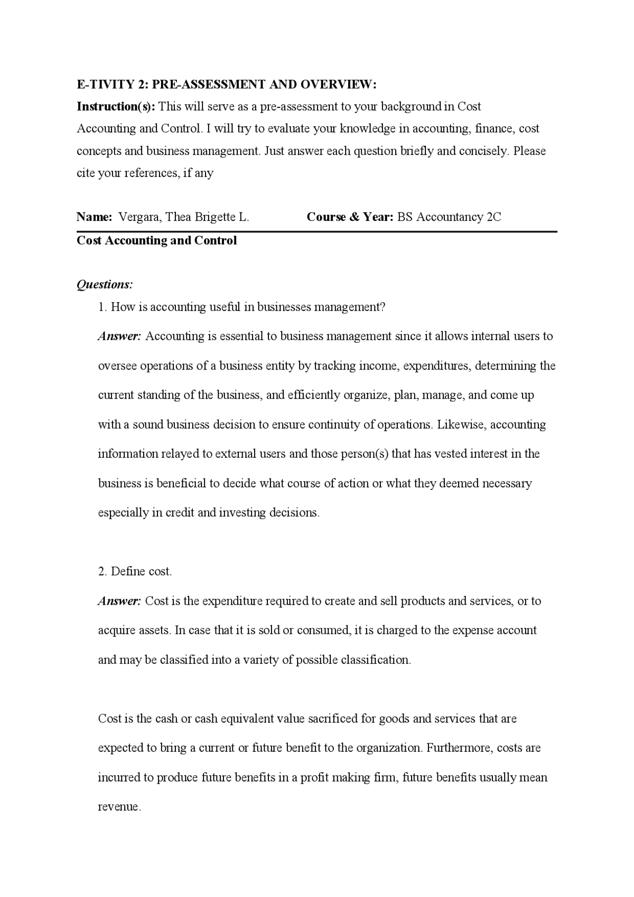 Pre Assessment Activity | Cheat Sheet Entrepreneurship | Docsity