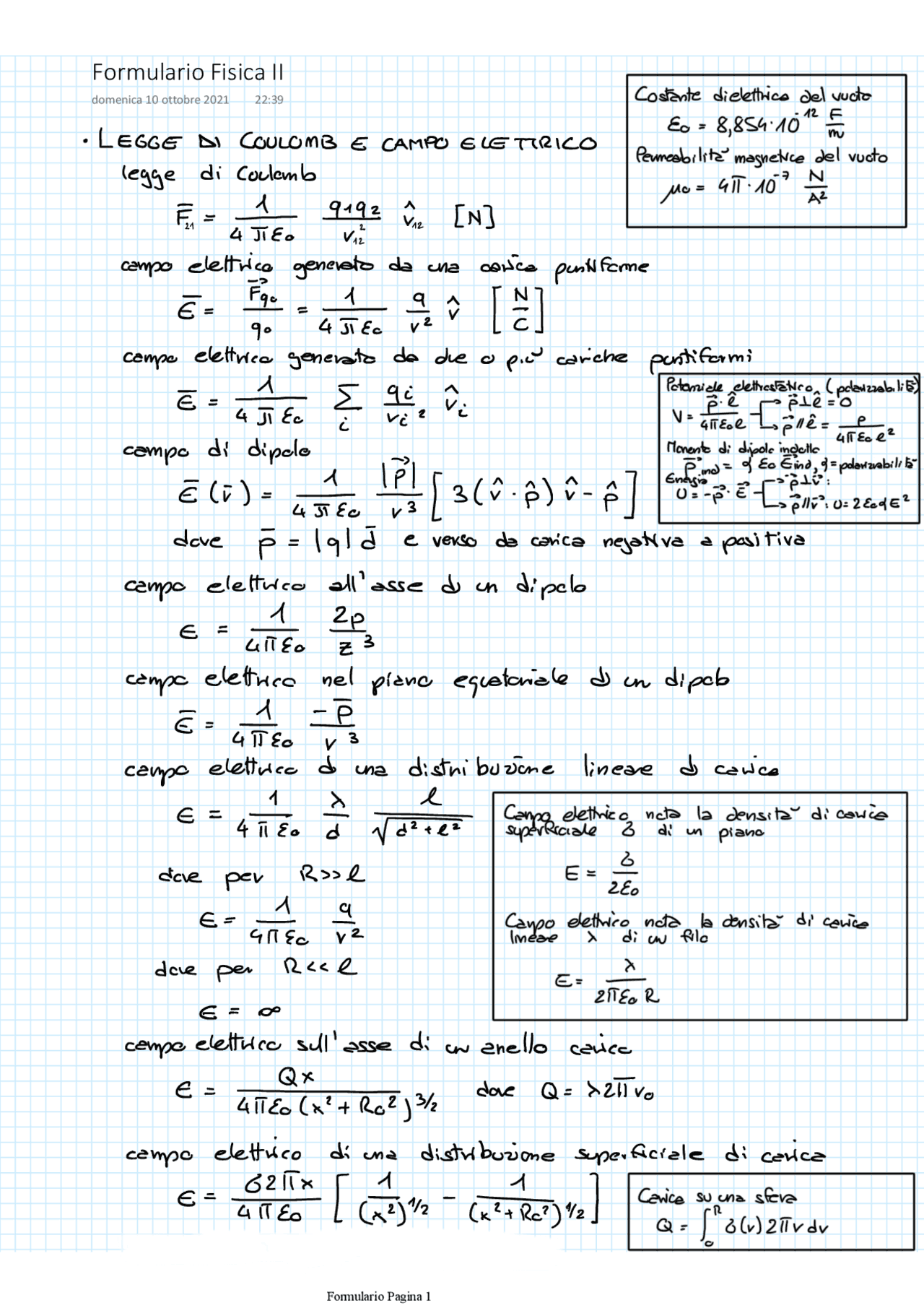 Formulario Fisica Generale Ii Formulari Di Fisica Docsity