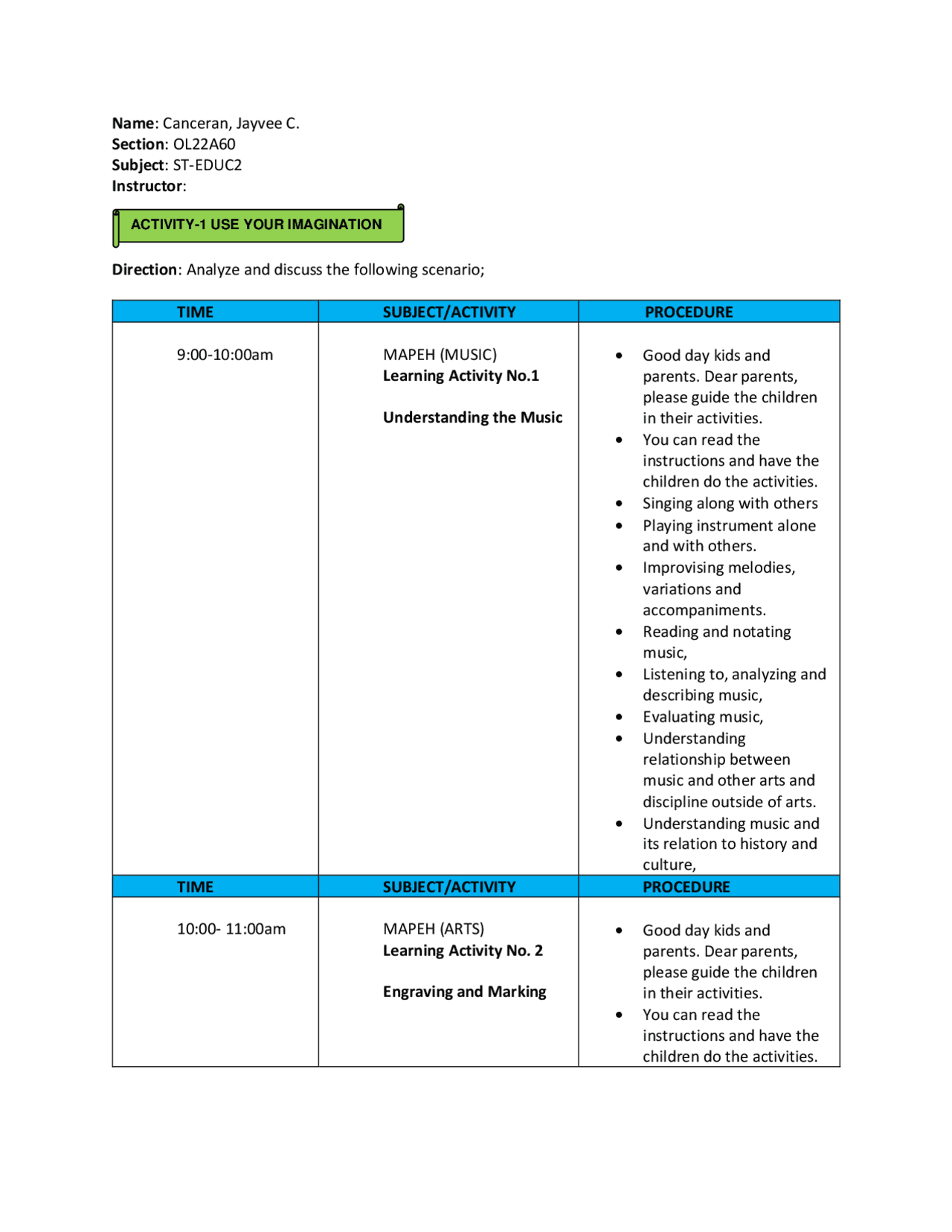 MAPEH Learning Activities for Kids and Parents | Lecture notes English ...