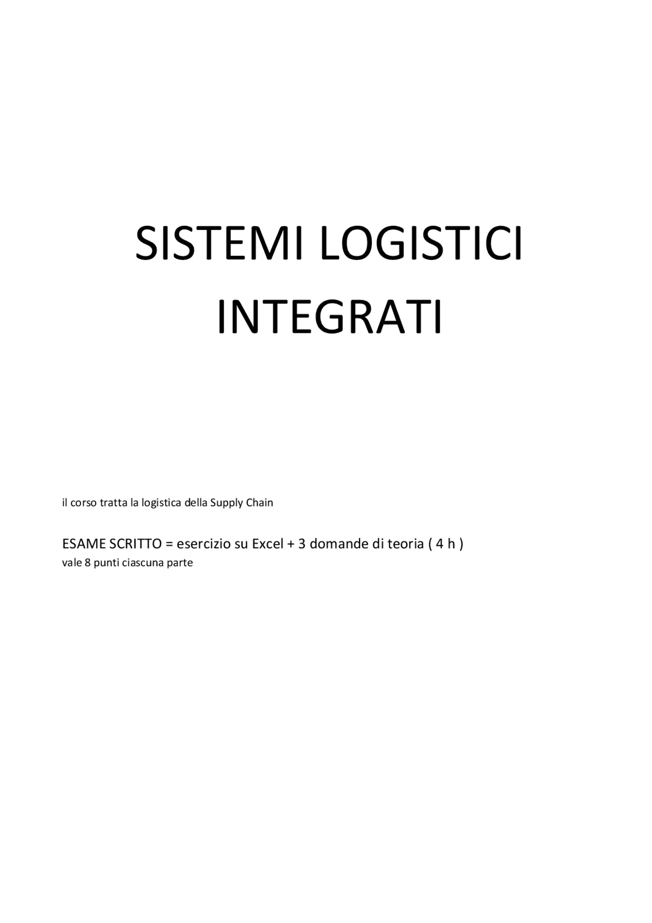 Appunti Corso Sistemi Logistici Integrati Appunti Di Logistica Docsity