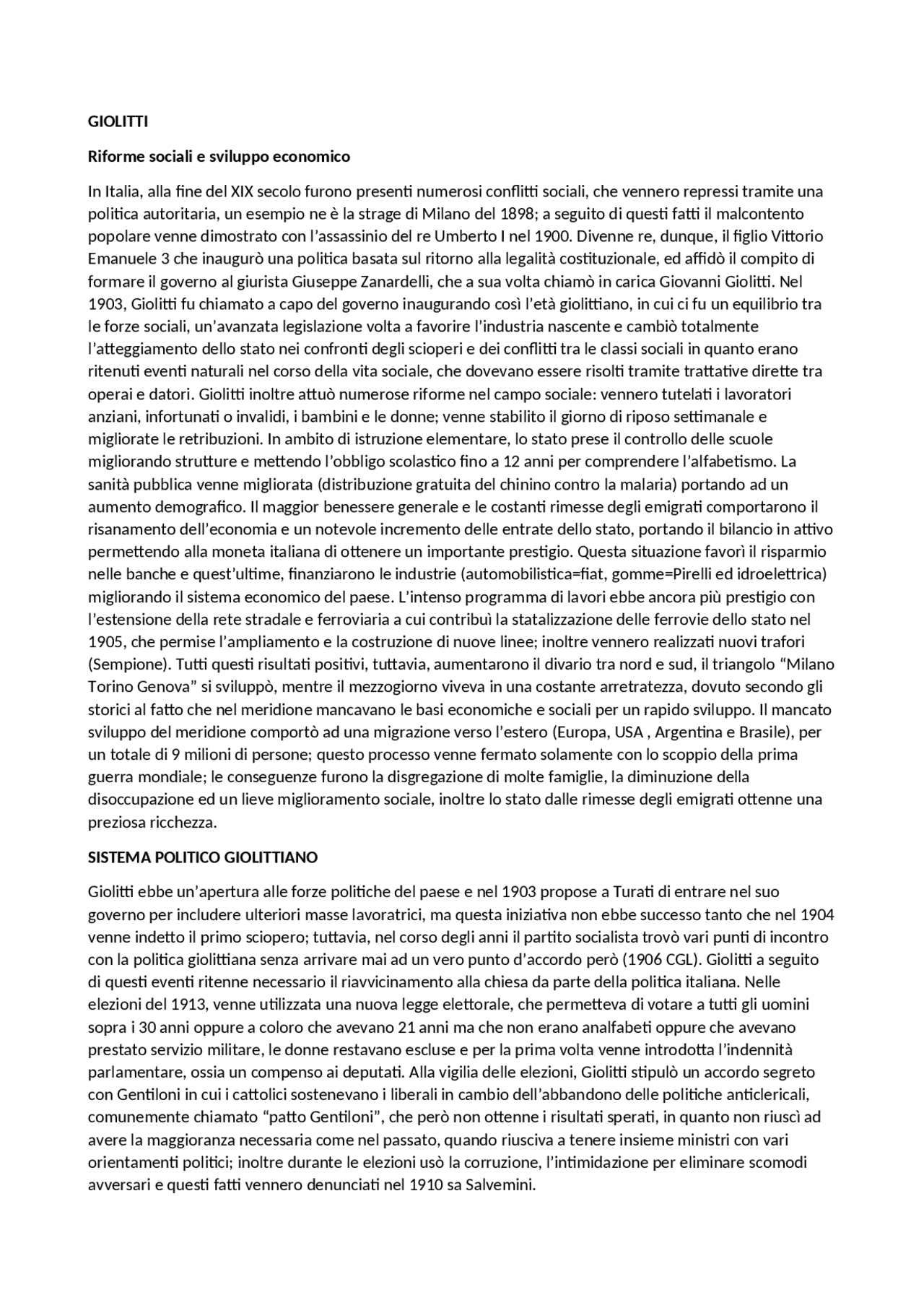 Giolitti e Prima Guerra Mondiale | Dispense di Storia | Docsity