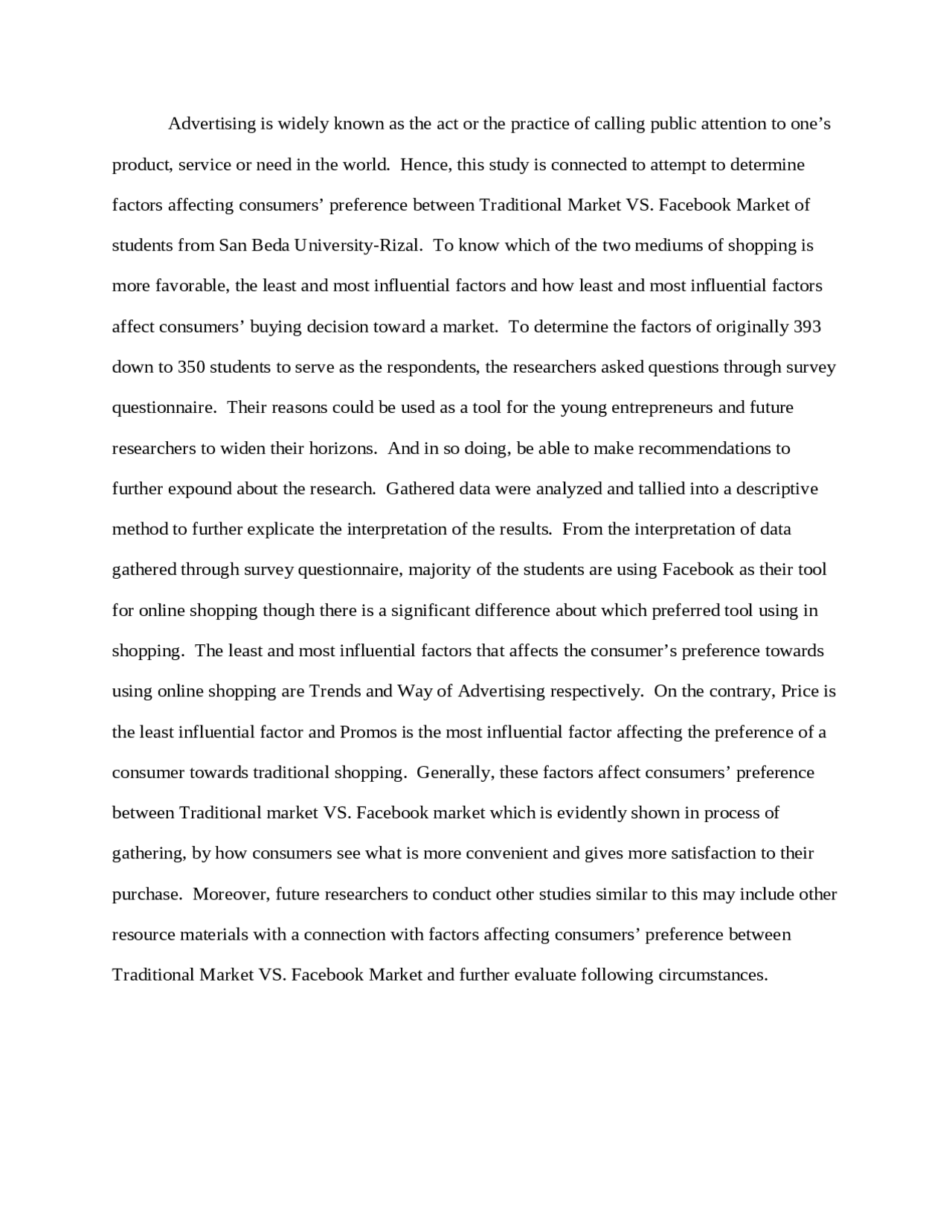 Influencing Factors: Traditional vs. Facebook Market - San Beda ...