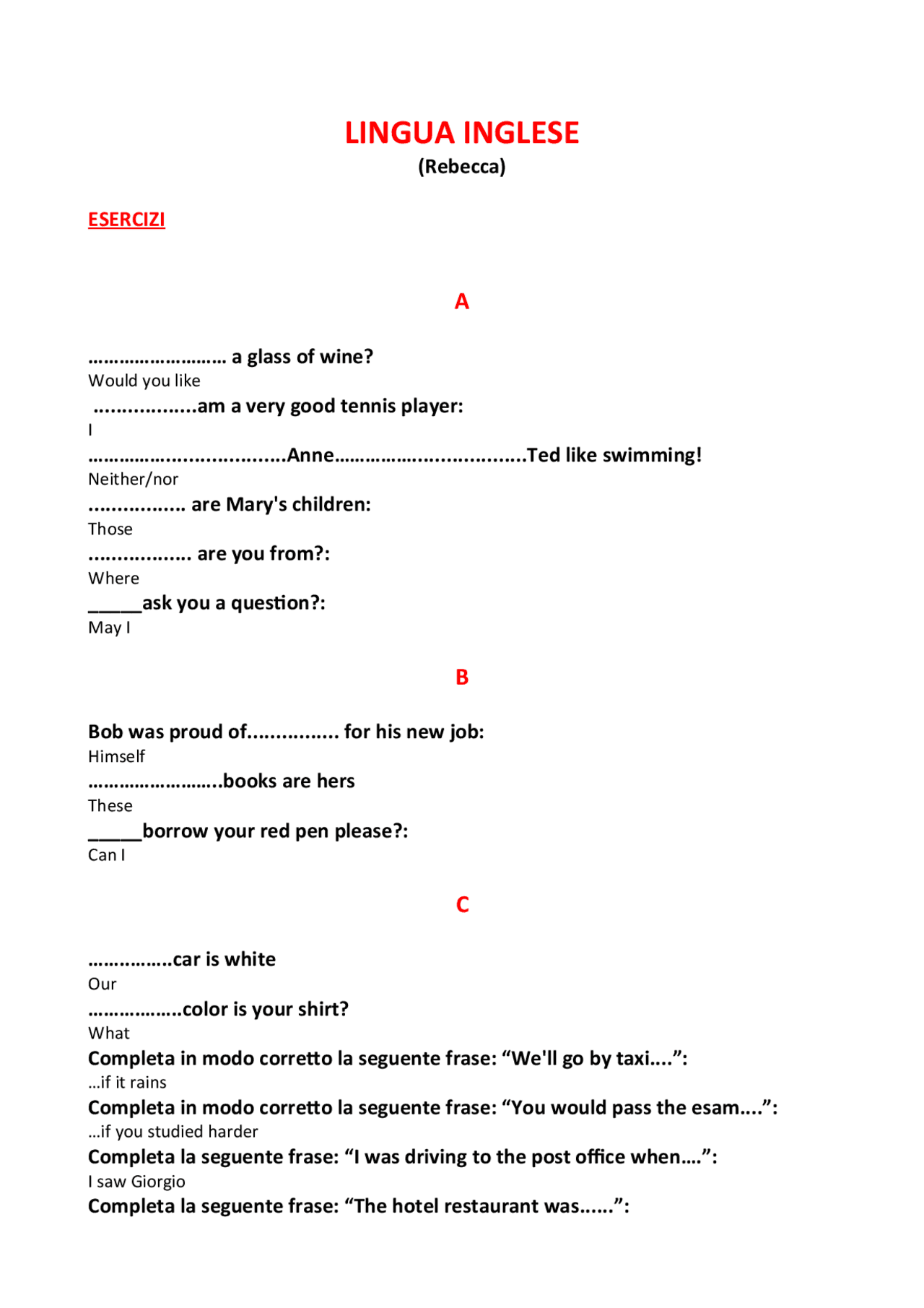 Lingua Inglese Unipegaso L19 Prove Desame Di Lingua Inglese Docsity