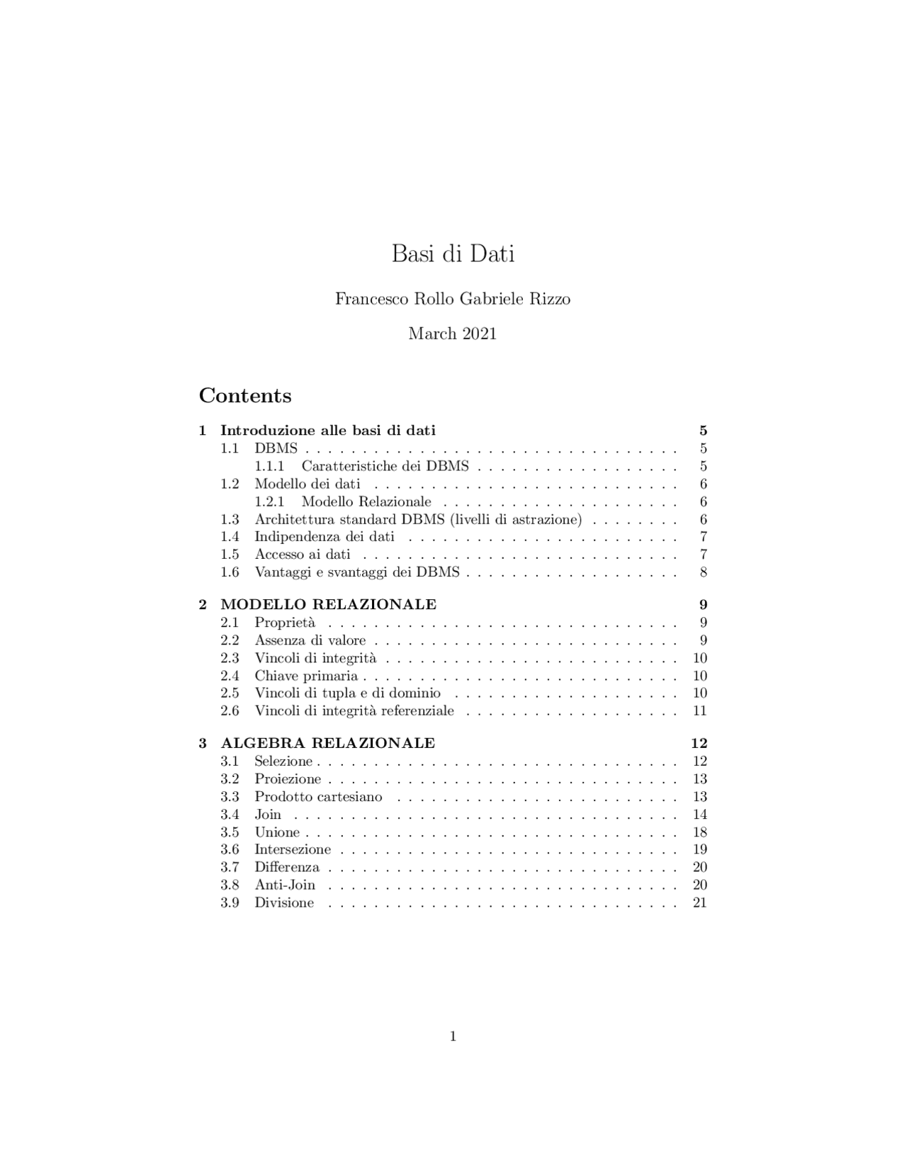 Riassunto Basi di Dati Completo | Appunti di Basi di Dati | Docsity