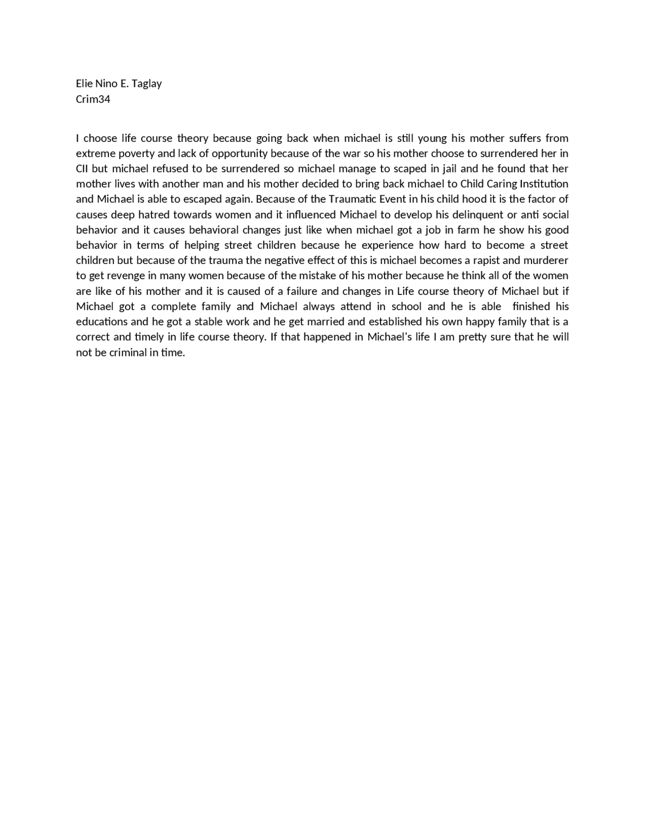 Life Course Theory Application in Criminology: The Case of Michael | Assignments Criminology ...