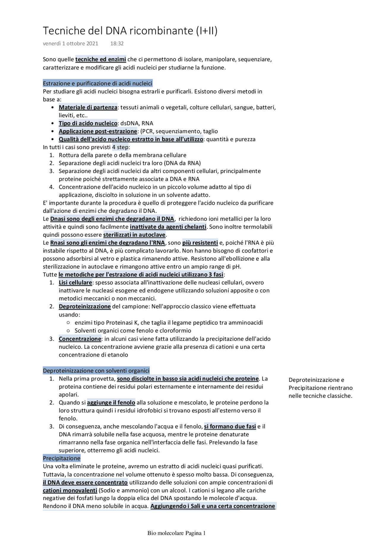 Tecniche del DNA ricombinante (I+II) | Sbobinature di Biologia Molecolare | Docsity