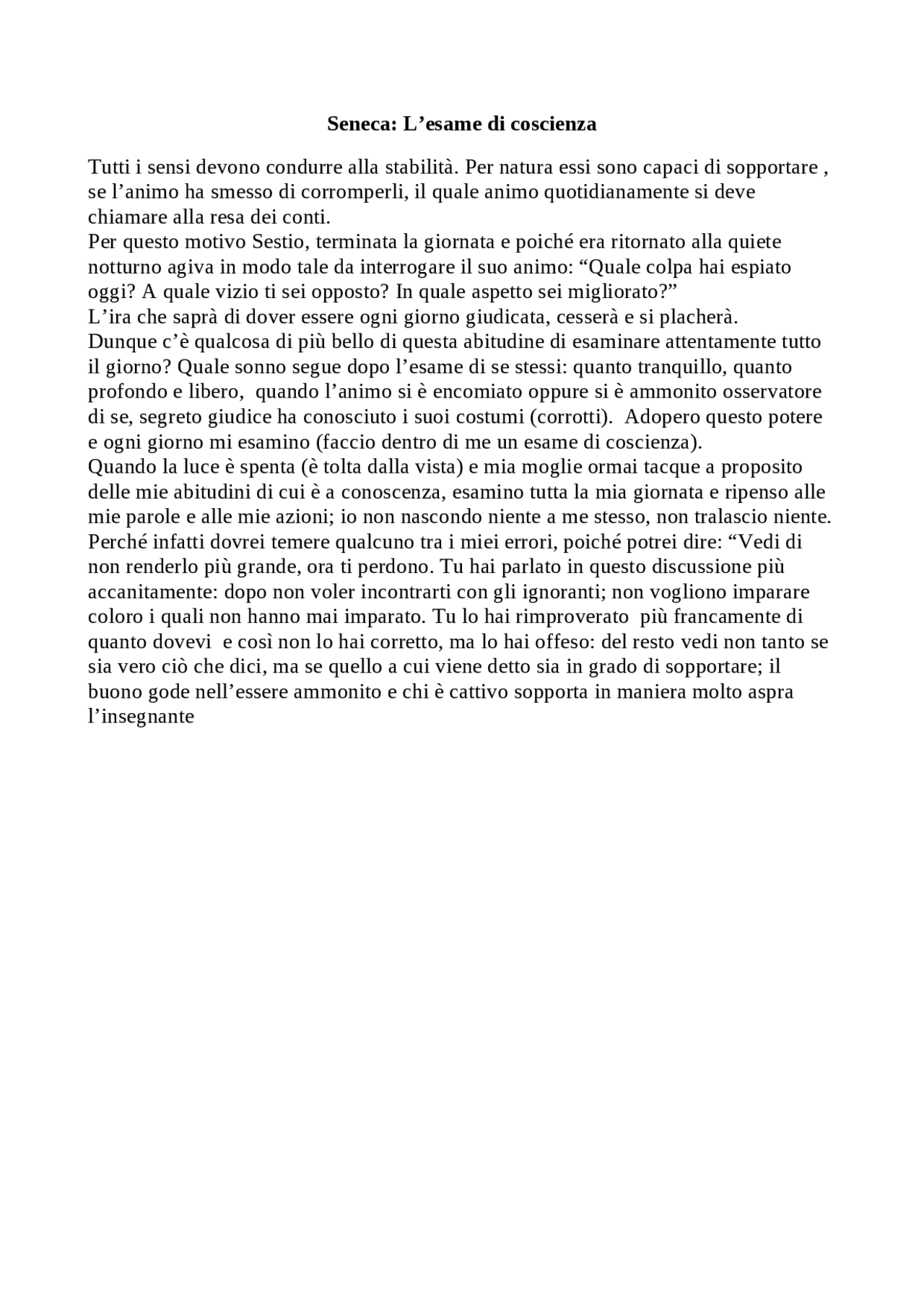 Seneca l’esame di coscienza | Sintesi del corso di Latino | Docsity
