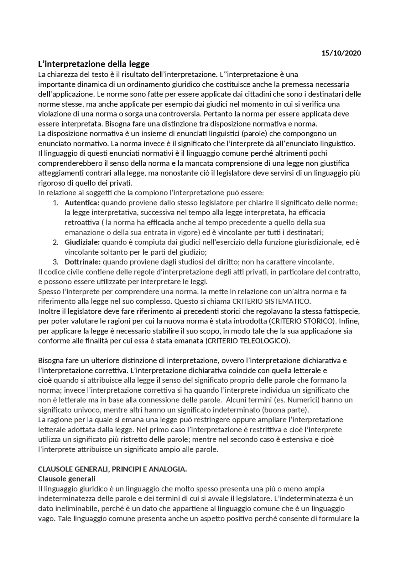 Interpretazioni Delle Leggi Appunti Di Istituzioni Di Diritto Privato