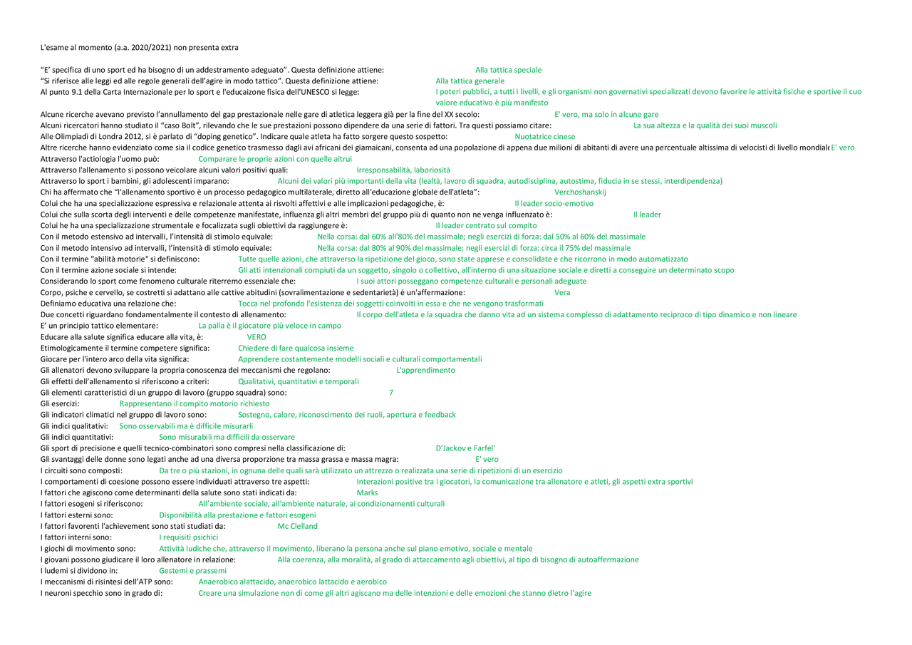 Teorie E Metodologie Dellallenamento Ordine Alfabetico Prove Desame