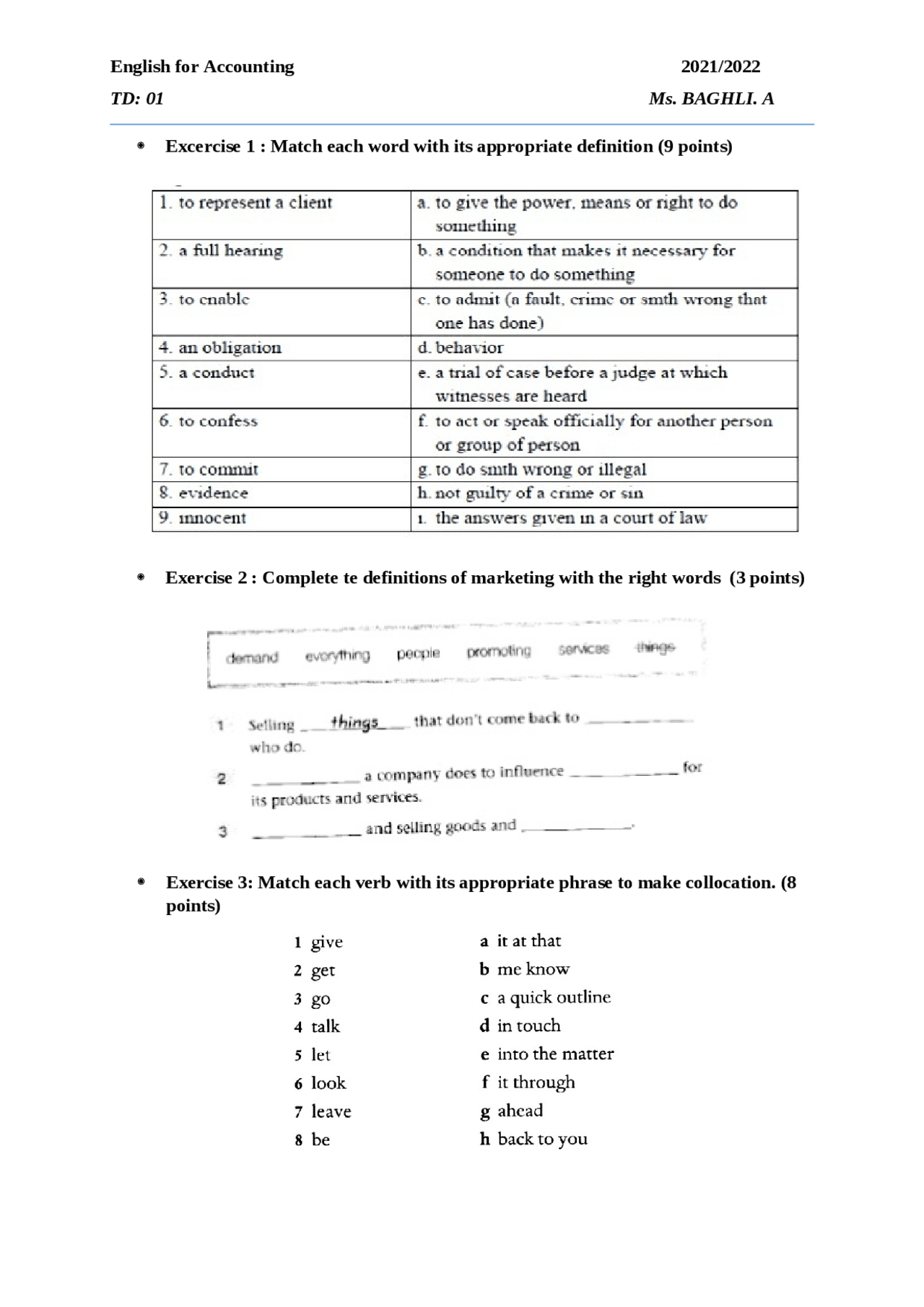 An English Exam For The First Semester Exams English Language Docsity