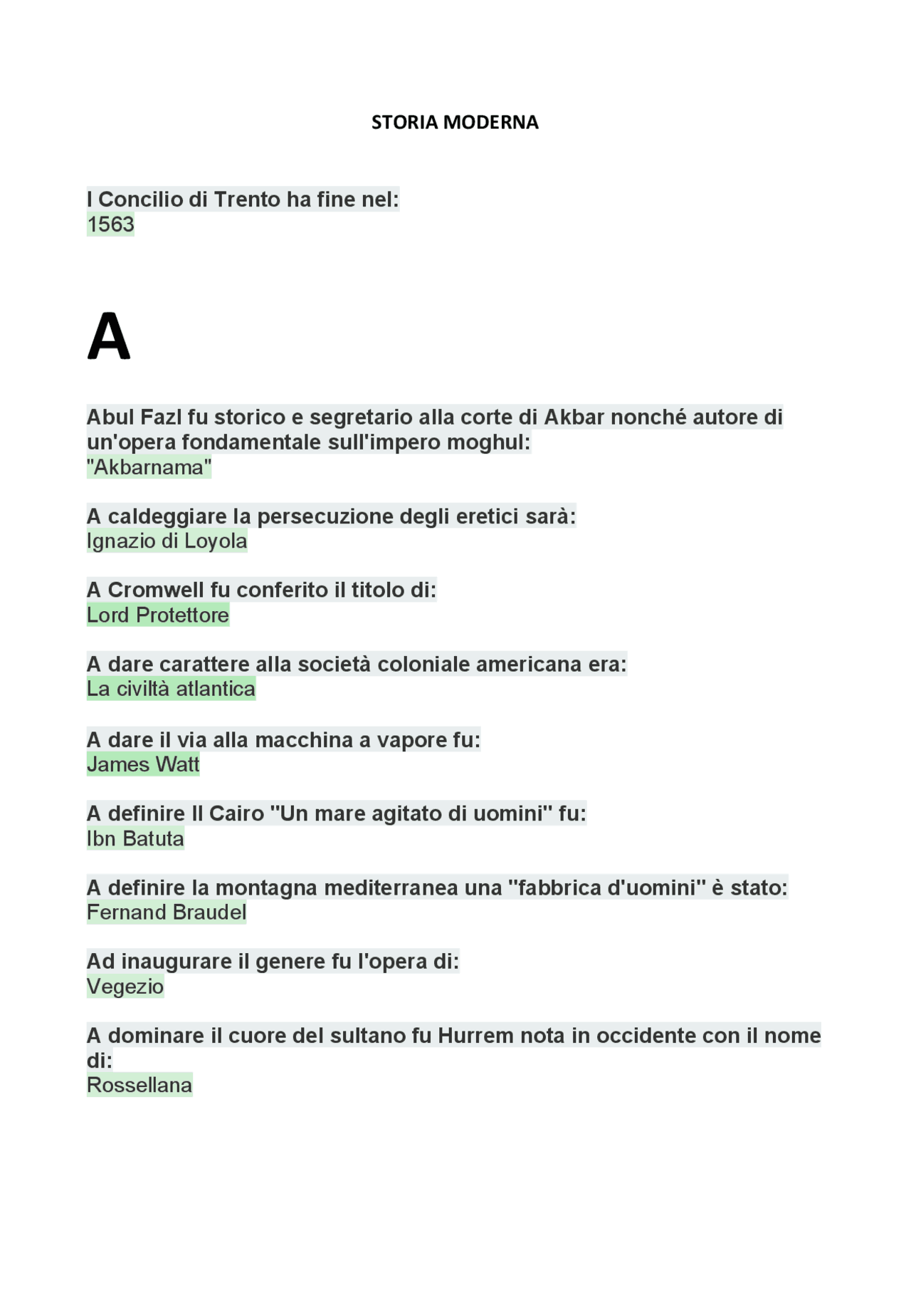 Storia Moderna Unipegaso 2022 Prove Desame Di Storia Docsity