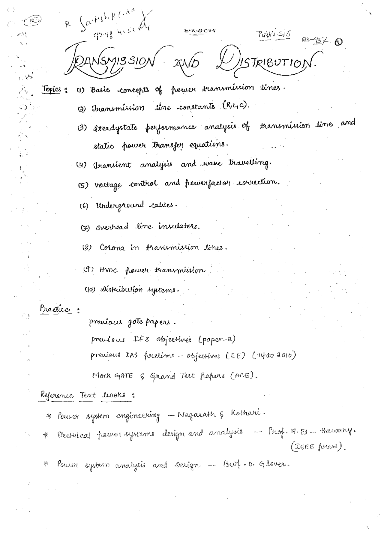 Power Systems Notes By Ravi Sir Summaries Power Distribution And