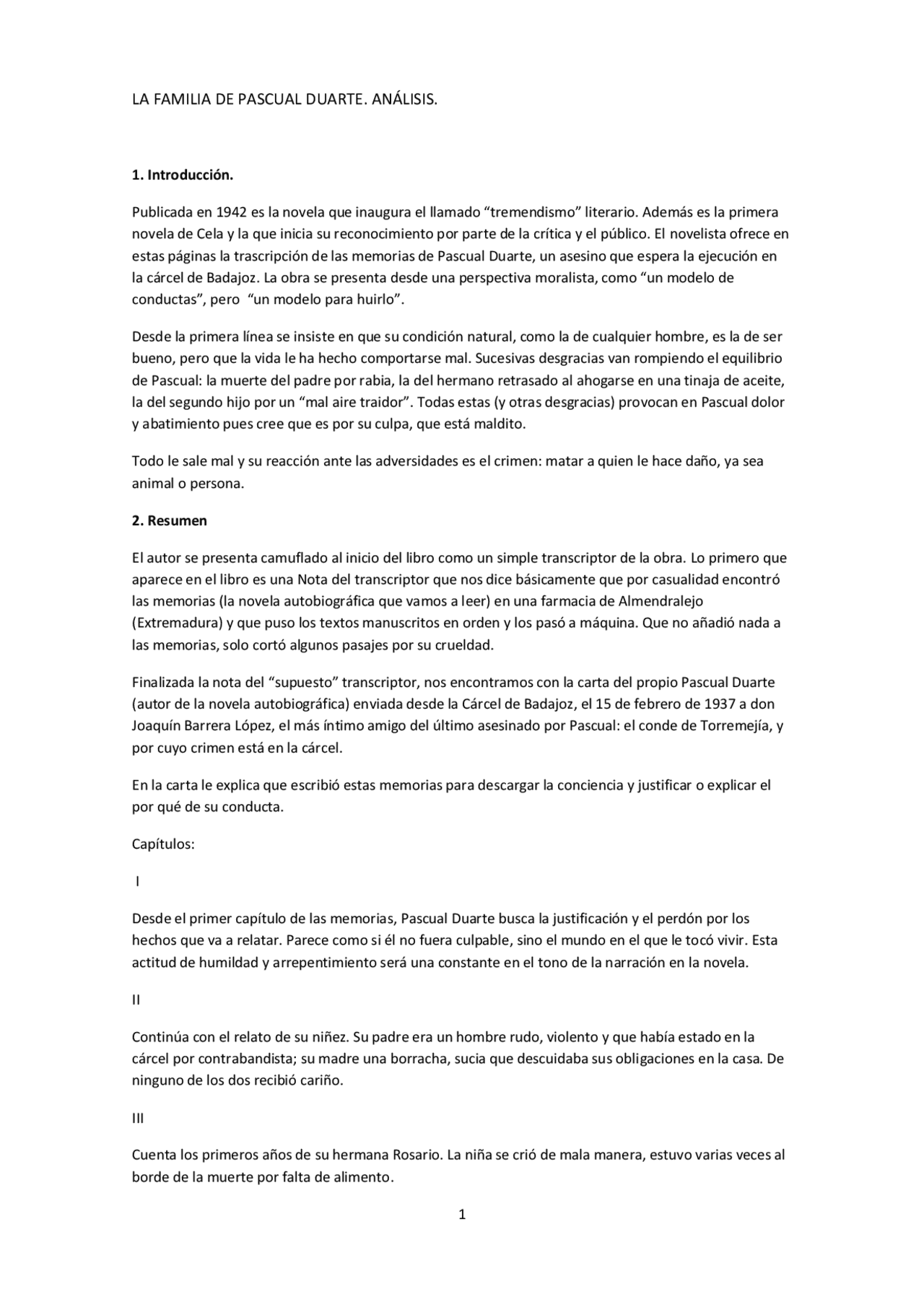 Analisis Pascual Duarte Lecture Notes History Docsity