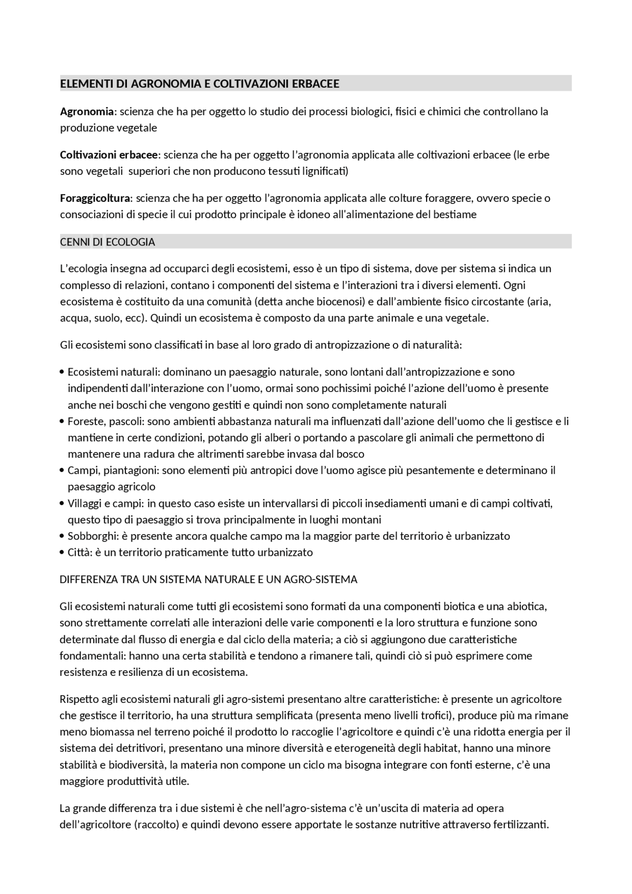 Agronomia E Coltivazione Piante Erbacee Appunti Di Agronomia Docsity