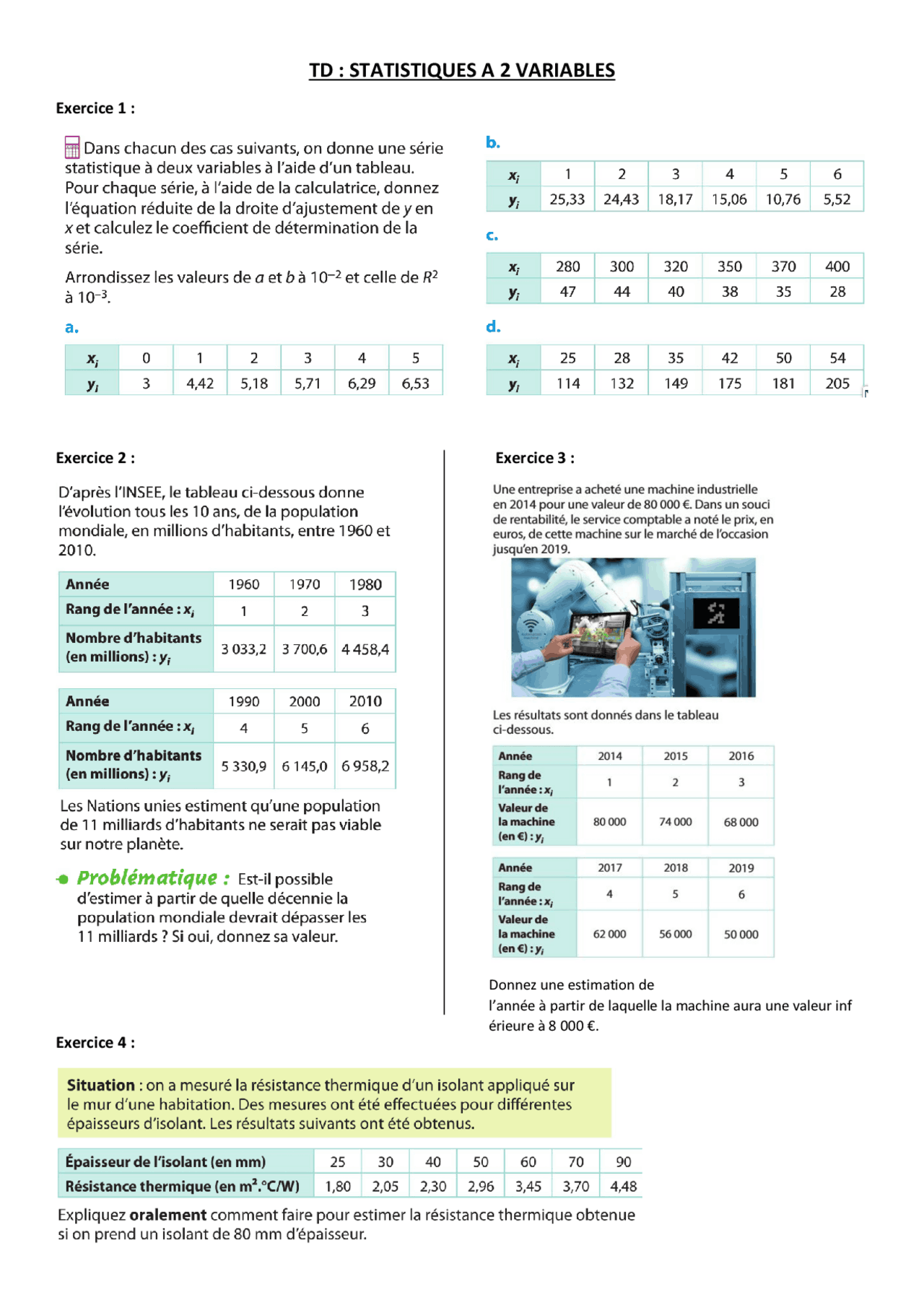 Statistiques à 2 Variable Exercices Mathématiques Docsity