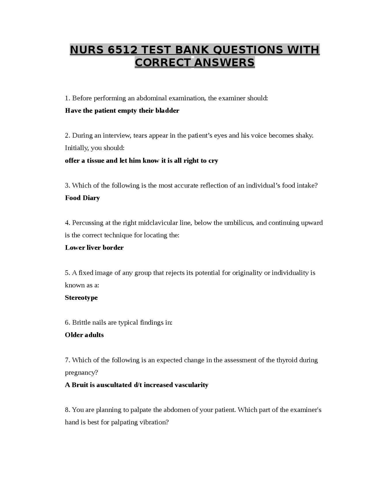 Nurs 6512 Midterm Test Bank Updated Questions With Verified Answers