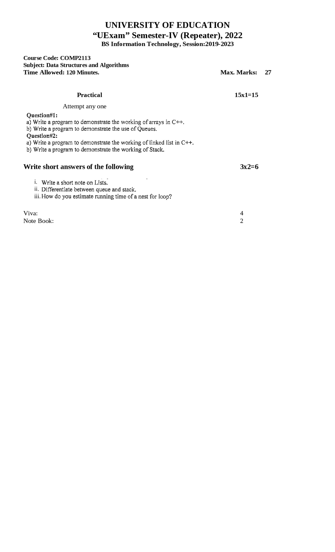 Data Structures And Algorithms High School Final Essays Computer