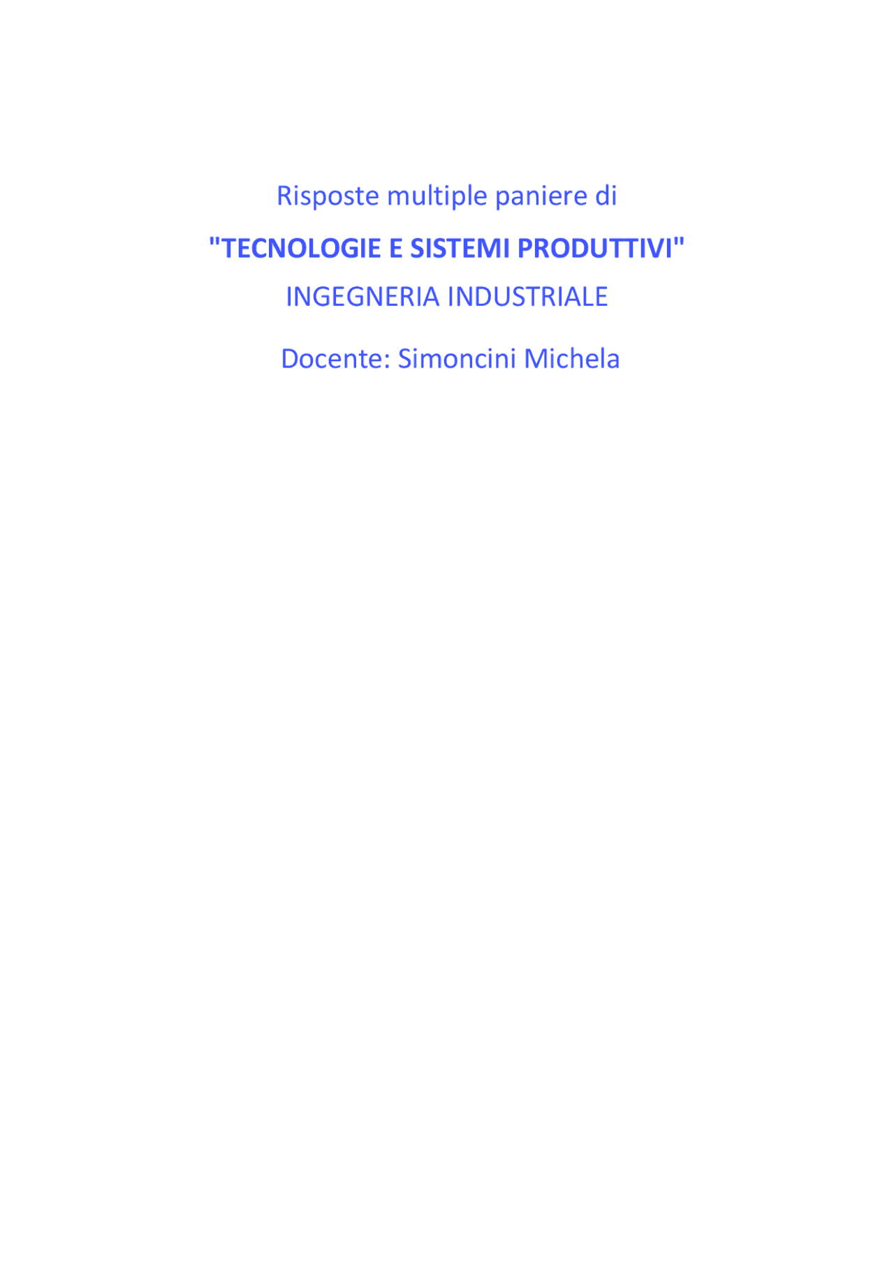 Risposte Multiple Paniere Di Tecnologie E Sistemi Produttivi Ecampus