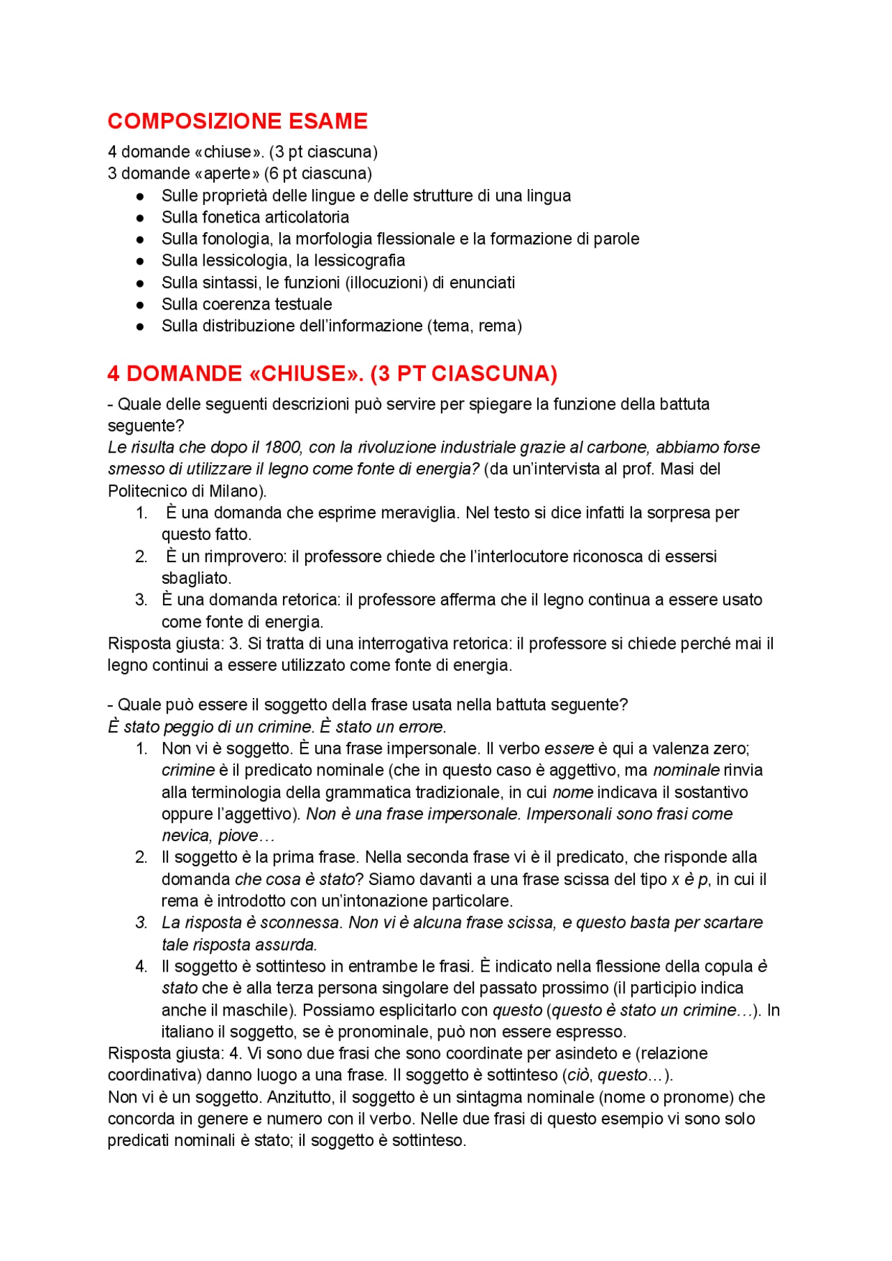 Esercitazione Esame Linguistica Generale Secondo Semestre Prove D