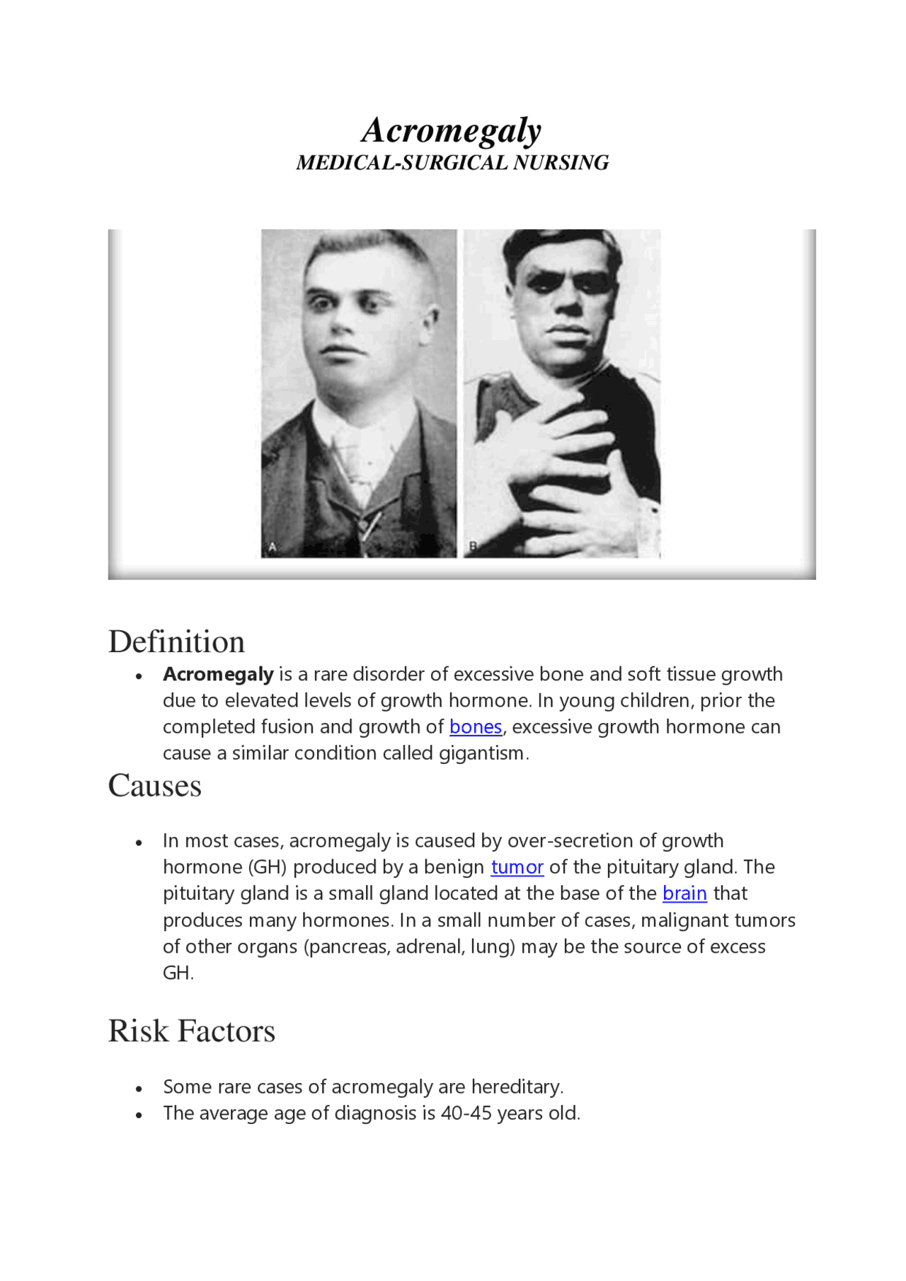 Acromegaly MEDICAL-SURGICAL NURSING | Summaries Family and Consumer ...