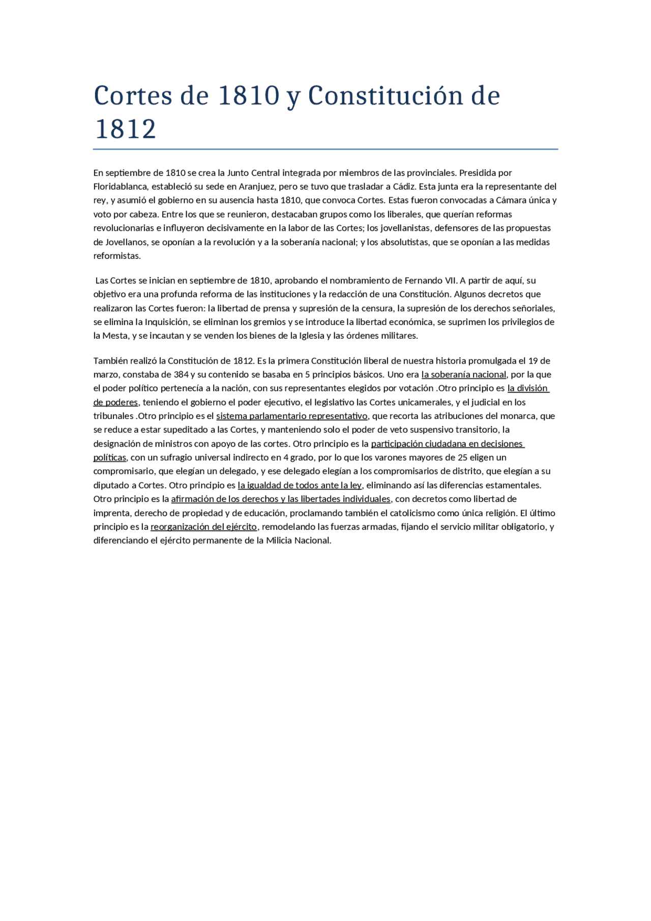 Apuntes 5.2 Cortes de Cádiz y Constitución 1812 | Apuntes de Historia ...