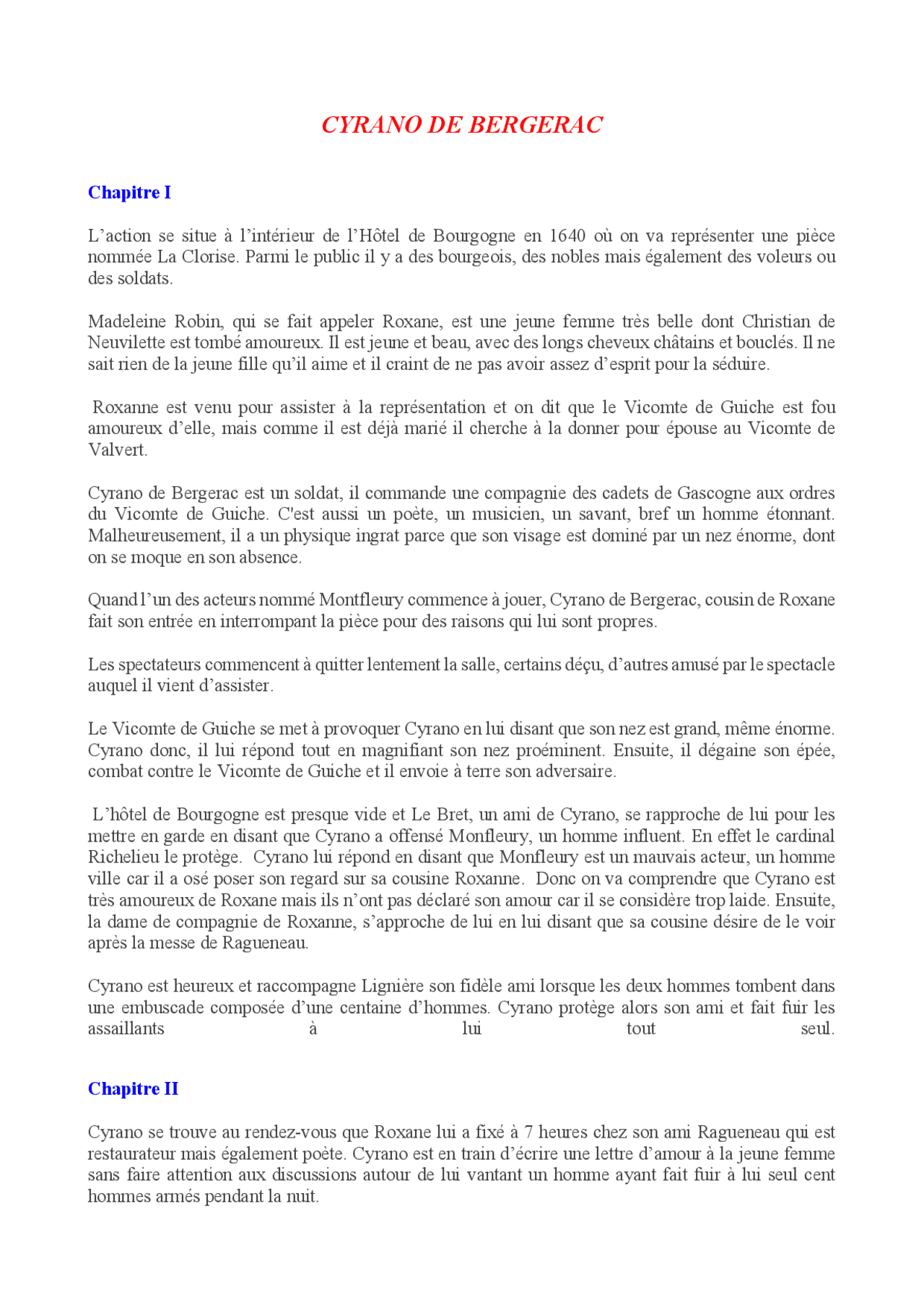 Riassunto del libro Cyrano De Bergerac | Appunti di Francese | Docsity